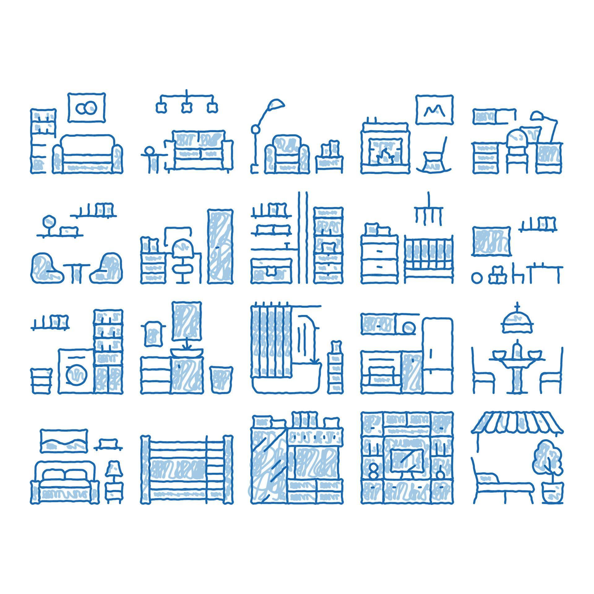 Home Rooms Furniture icon hand drawn illustration 19476230 Vector Art ...