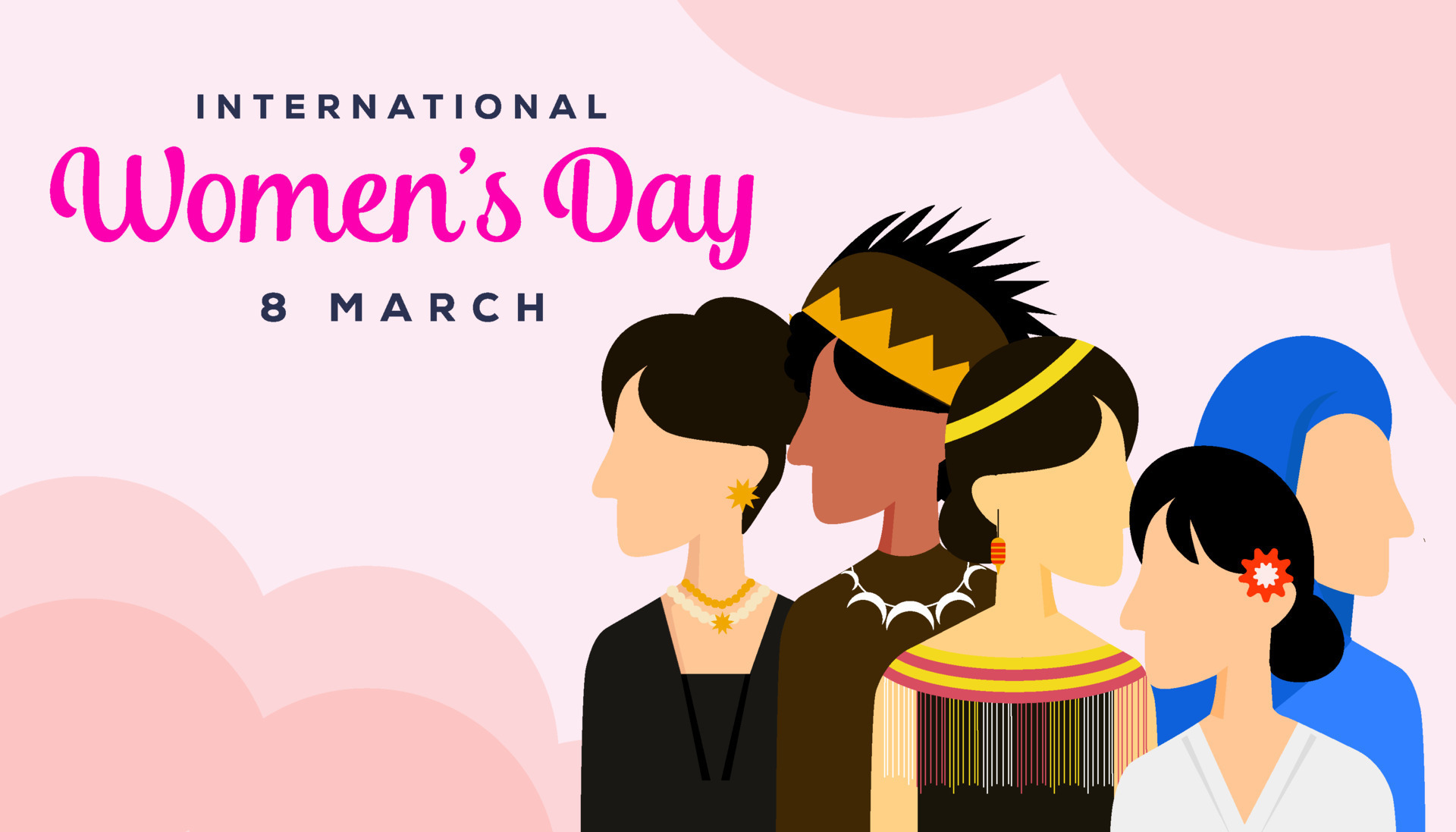 flat design international womens day with five women with a diversity ...