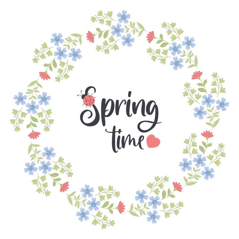 Spring time. Round floral frame with flowers. Vector illustration for ...