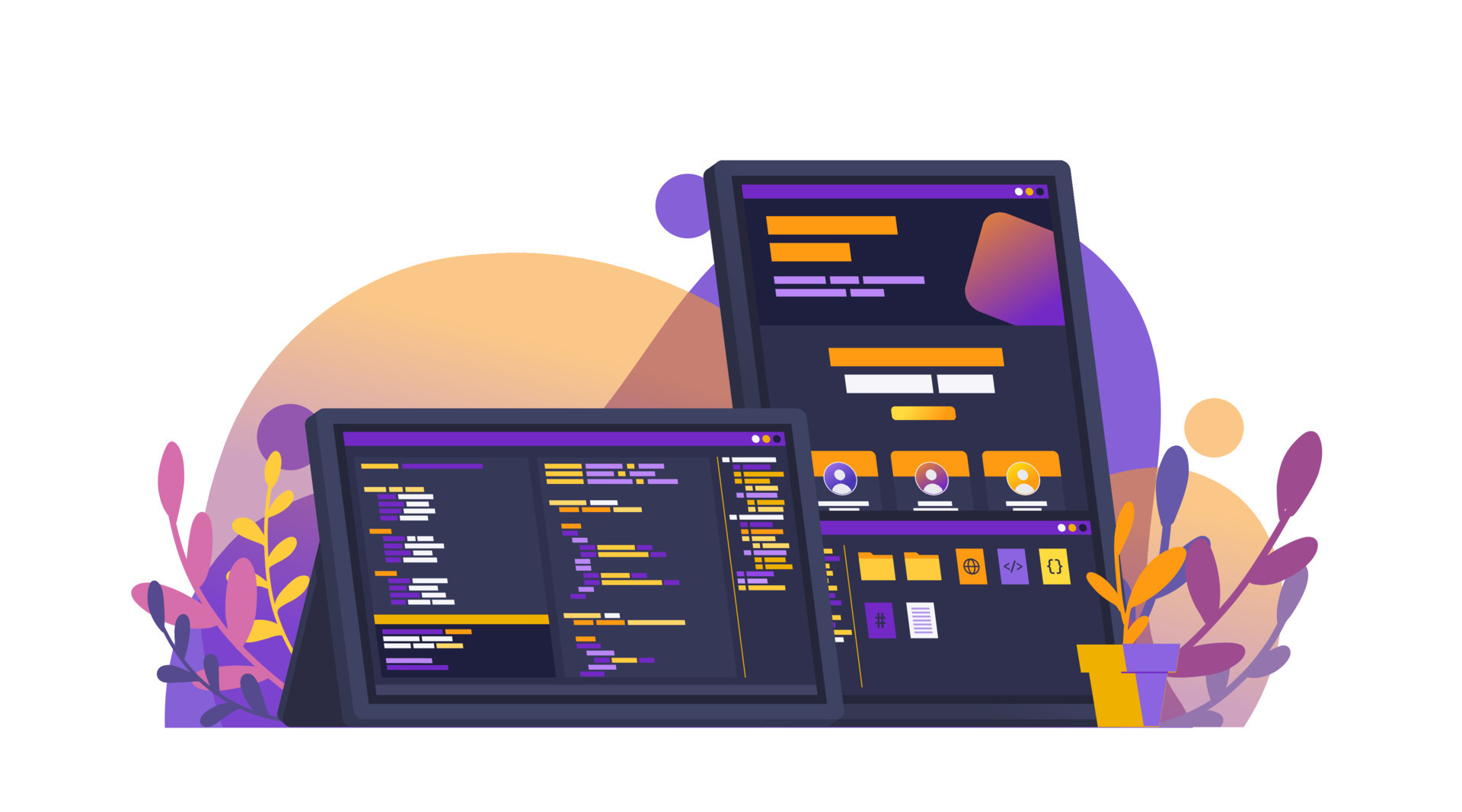 Web Development Front End Programming In Computer With Dual Monitor