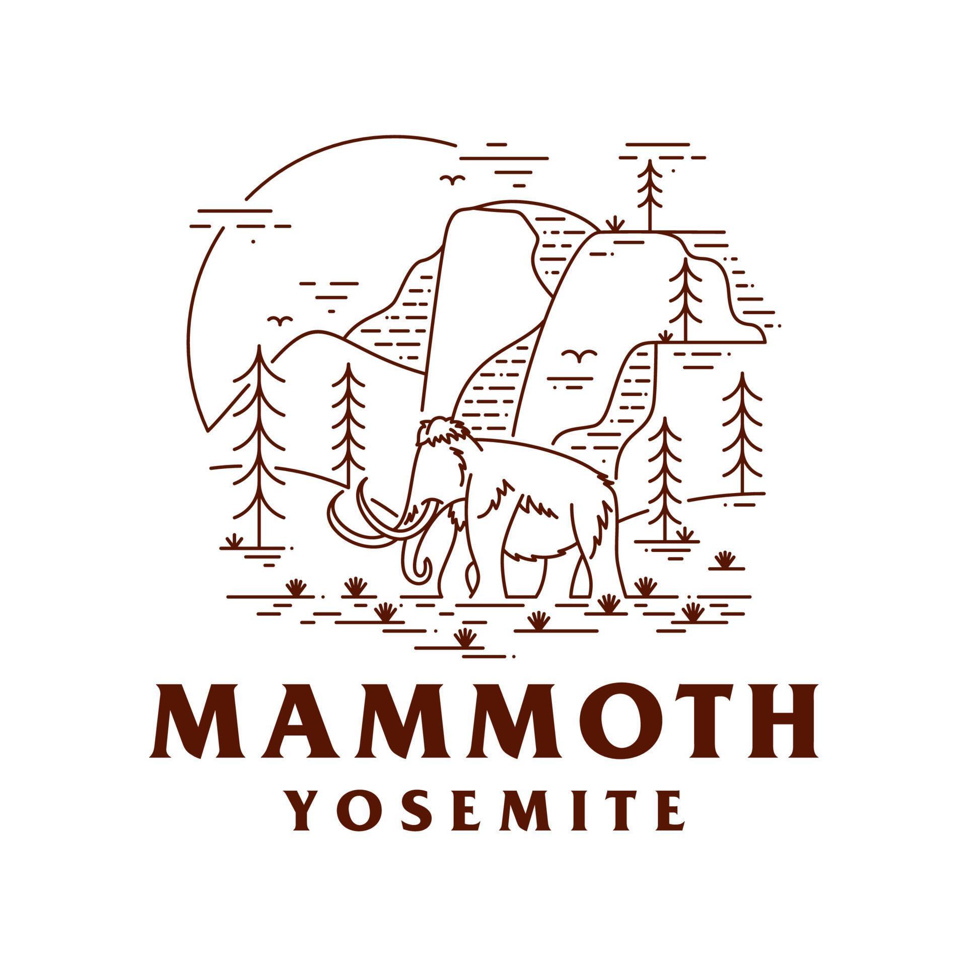 Vector Illustration Of Yosemite National Park With Mammoth In Mono Line