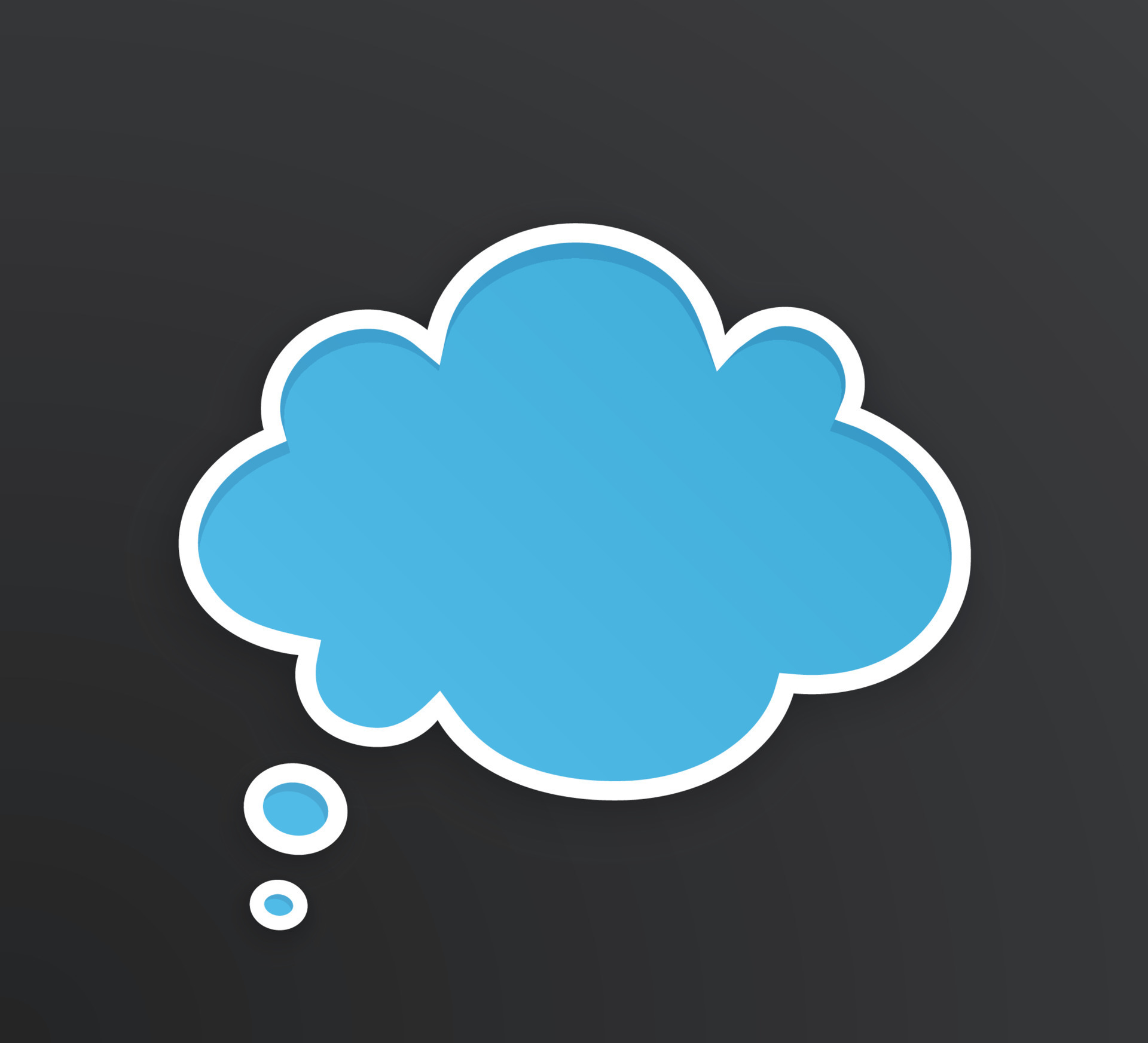 Blue comic speech bubble for thoughts at cloud shape with white contour ...