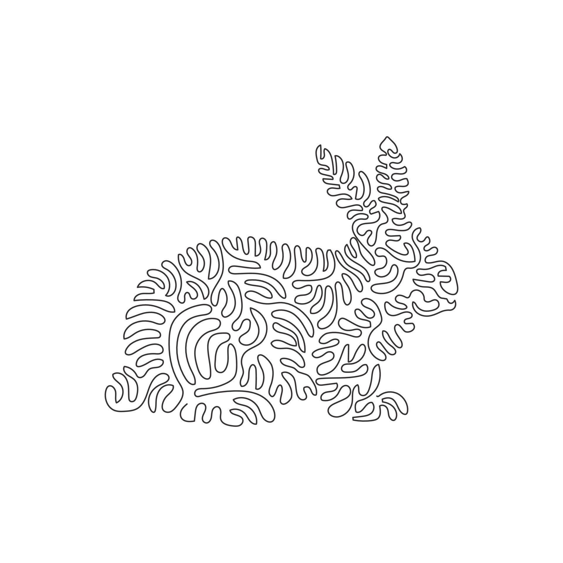 Single Curly One Line Drawing Of Cute Rabbit Abstract Art Continuous Line Draw Graphic Design