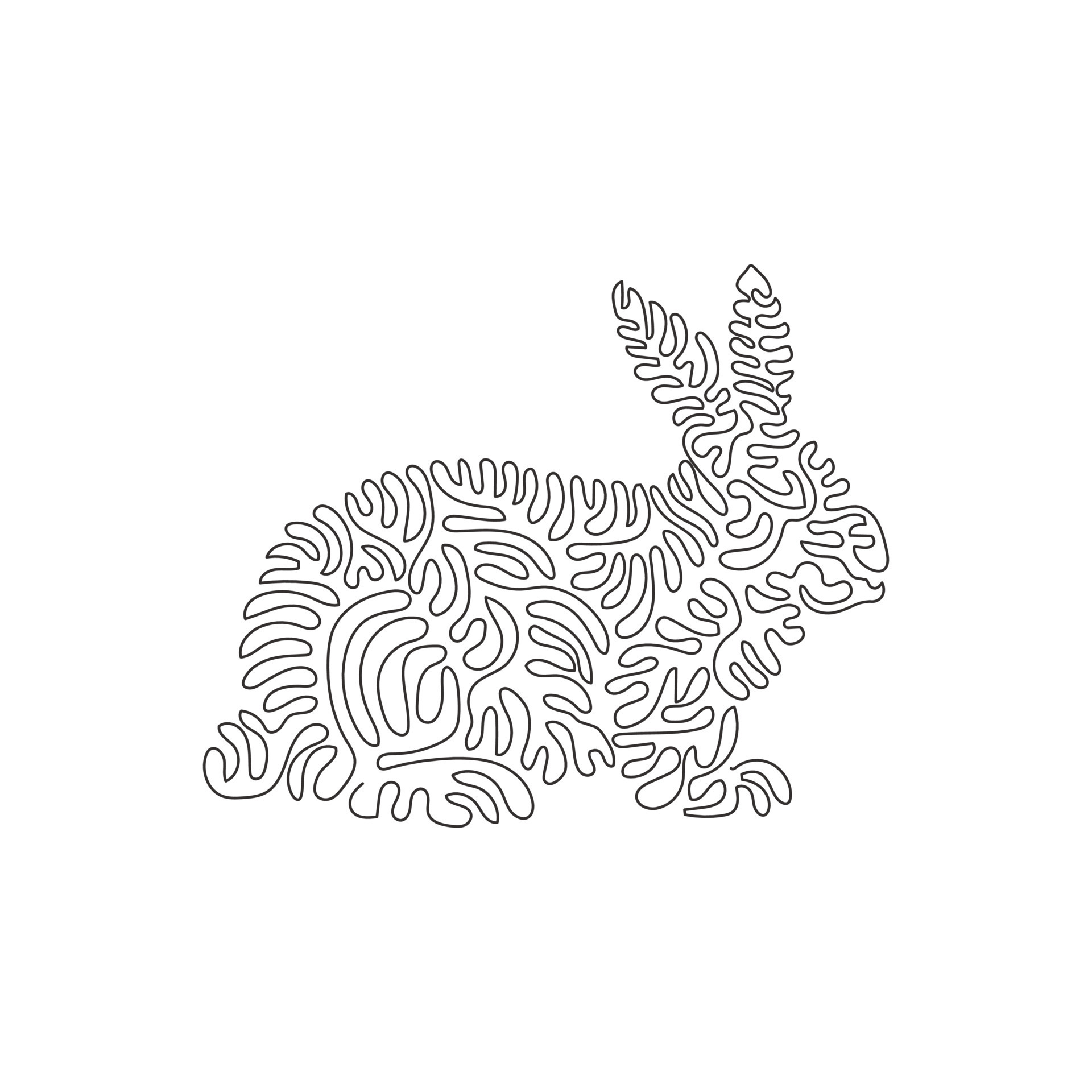Single Curly One Line Drawing Of Cute Rabbit Abstract Art Continuous Line Draw Graphic Design