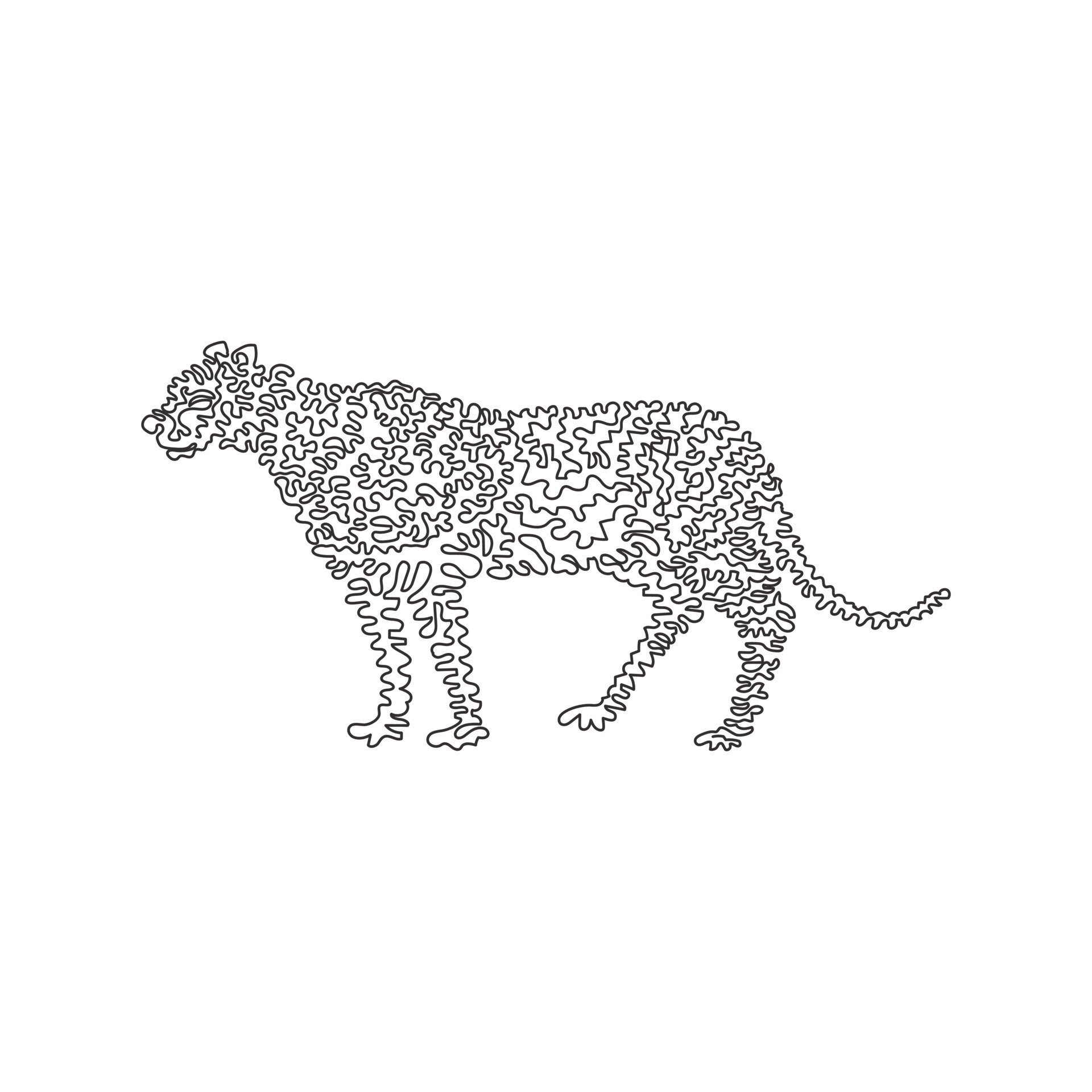 Continuous One Curve Line Drawing Of Predatory Cheetah Abstract Art In Circle Single Line