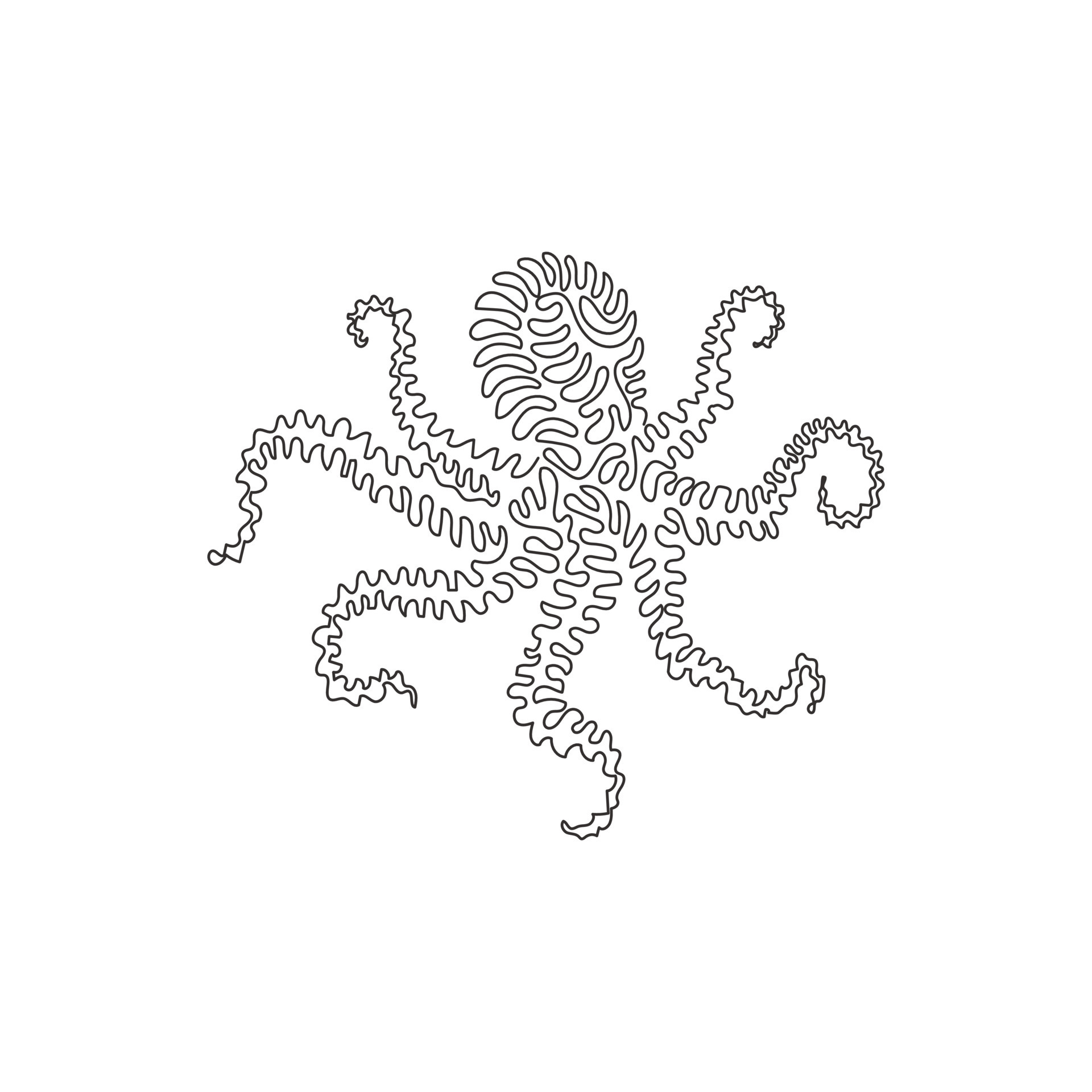 Single One Curly Line Drawing Of Cute Octopus Abstract Art Continuous Line Drawing Graphic