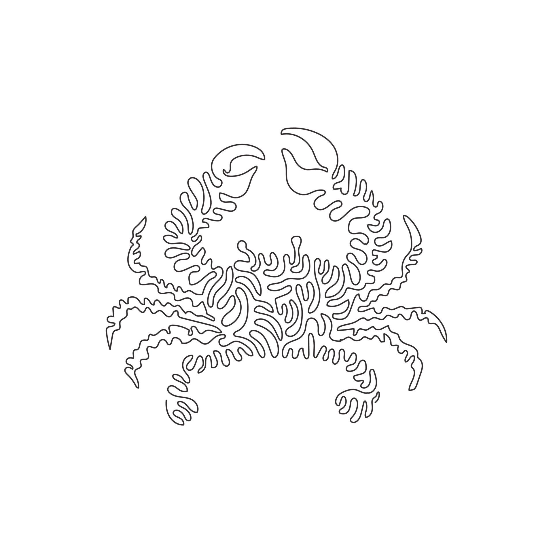 Single One Curly Line Drawing Of Adorable Crab Abstract Art Continuous Line Draw Graphic Design