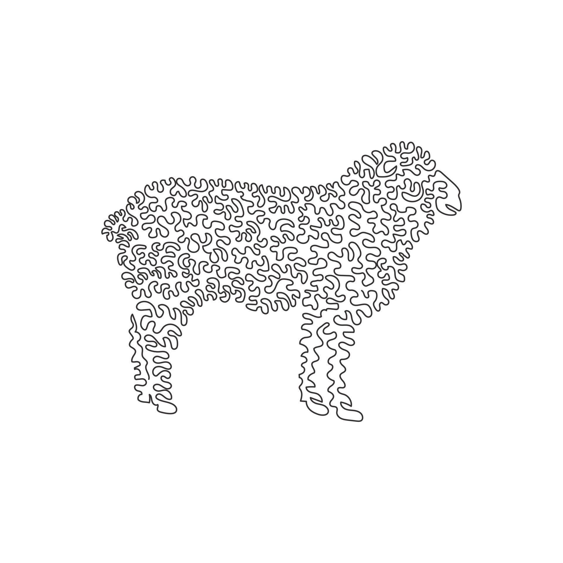 Single Curly One Line Drawing Of Cute Sheep Abstract Art Continuous Line Draw Graphic Design