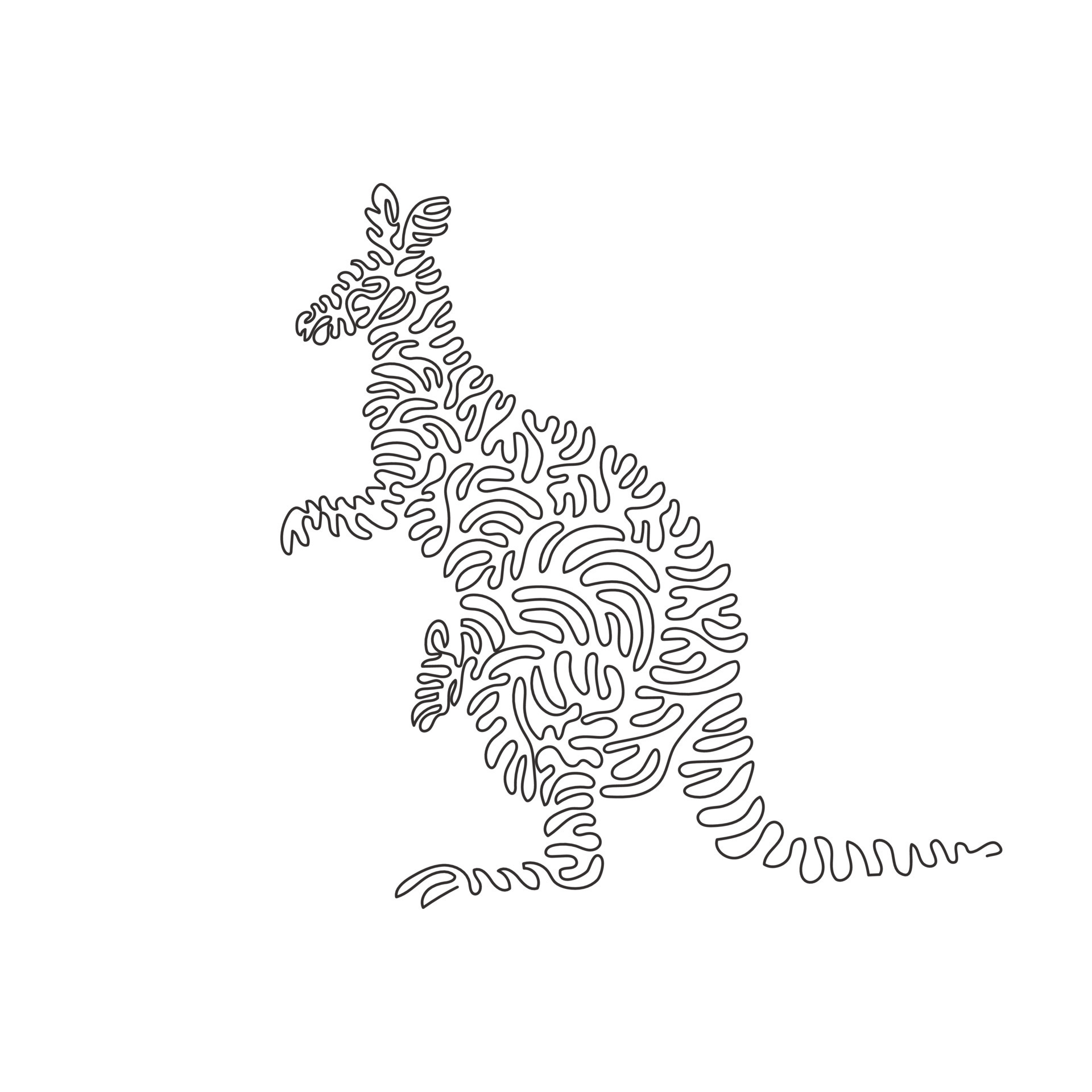 Single Curly One Line Drawing Abstract Art Kangaroos Possess Powerful Hind Legs Continuous