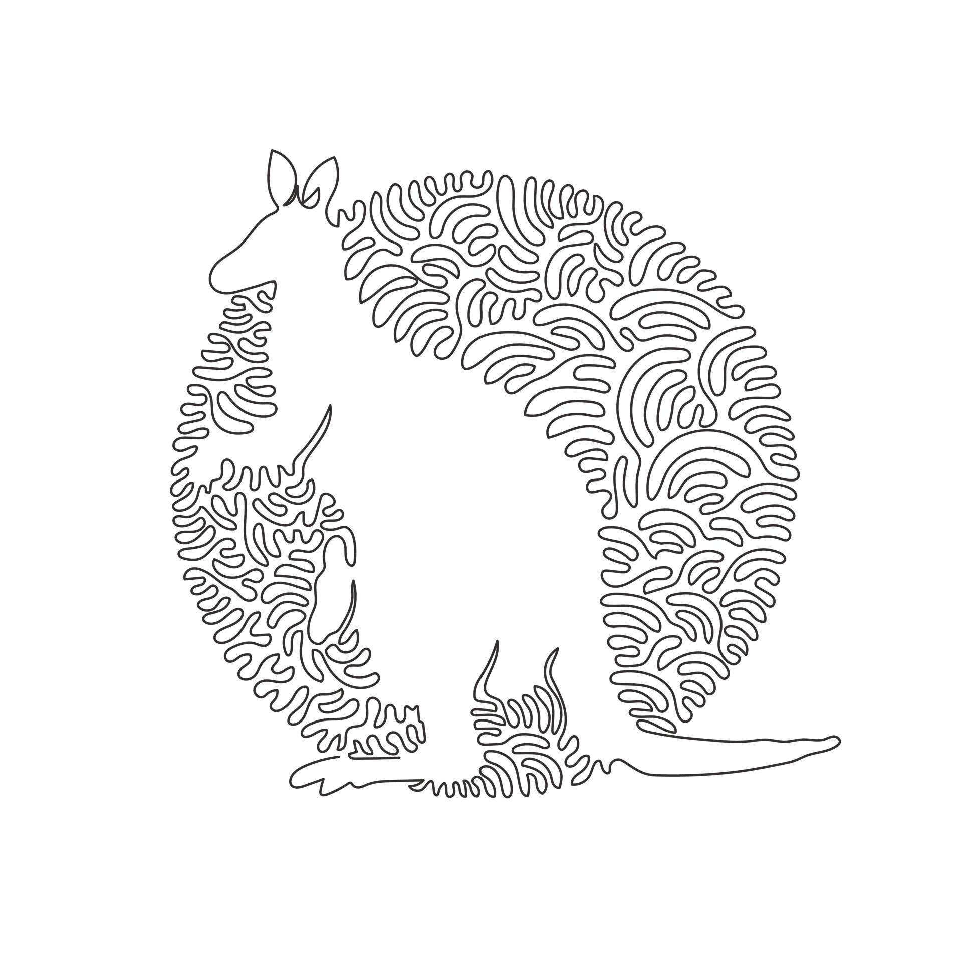 Continuous Curve One Line Drawing Of Standing Kangaroo Abstract Art In Circle Single Line