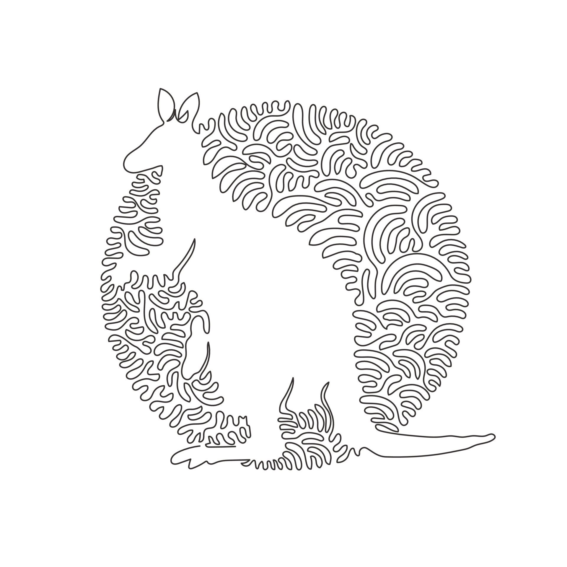 Continuous Curve One Line Drawing Of Standing Kangaroo Abstract Art In Circle Single Line