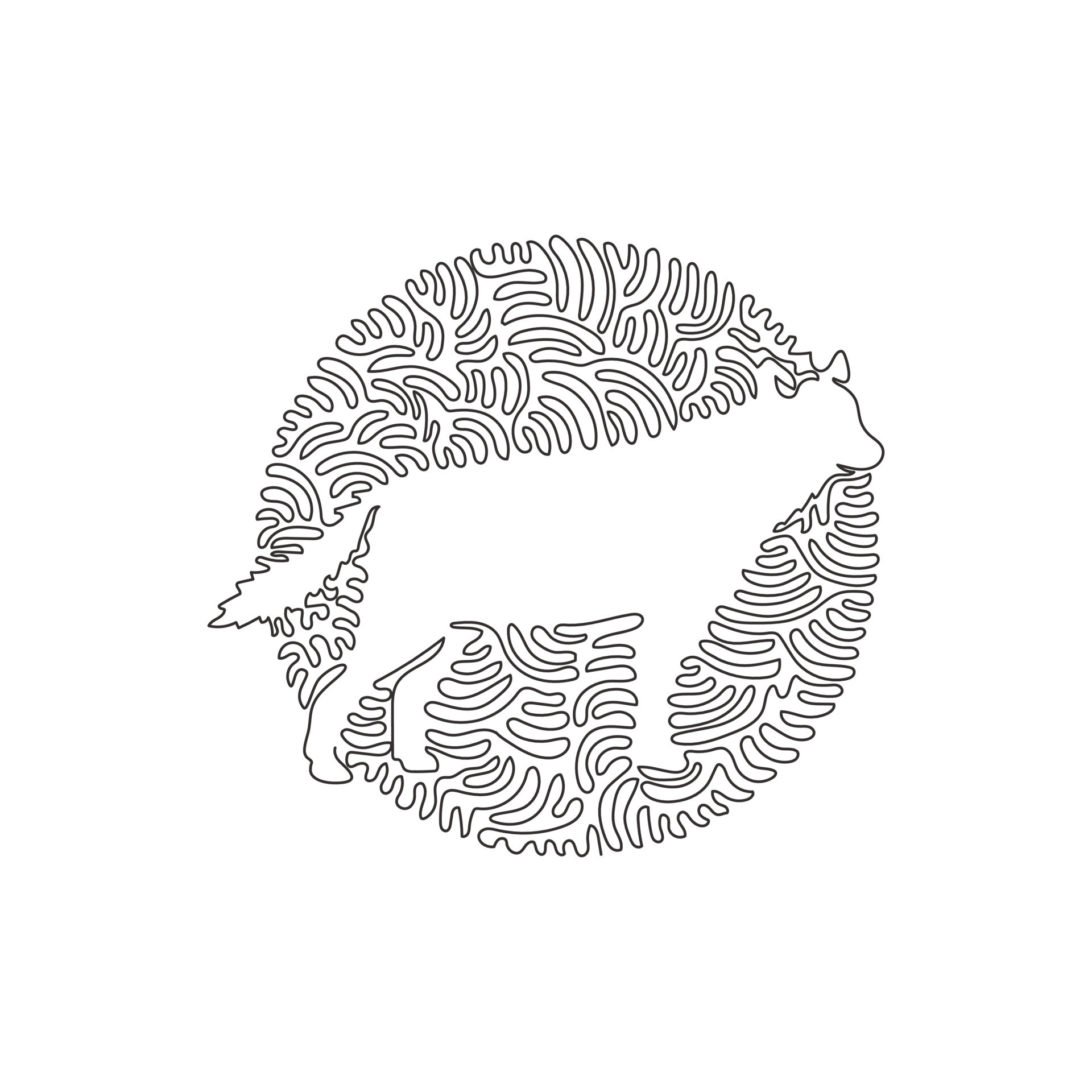 Continuous One Curve Line Drawing Of Wild Wolf Abstract Art In Circle