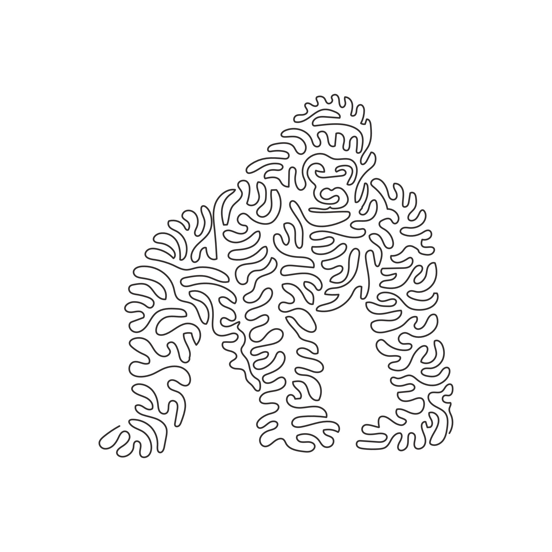 Continuous Curve One Line Drawing Of Scary Gorilla Abstract Art Single Line Editable Stroke