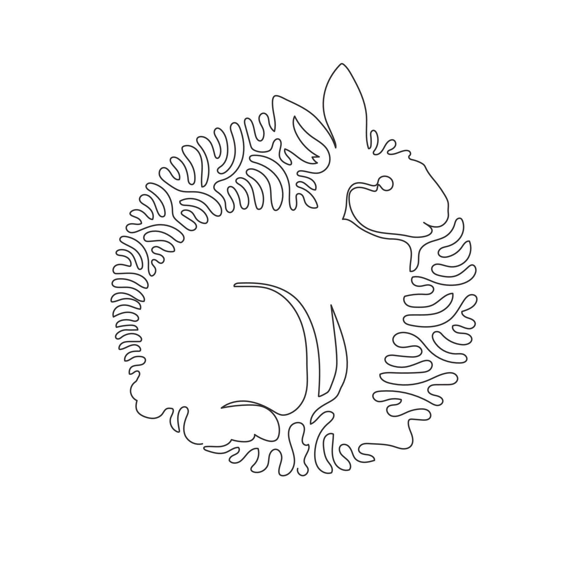 Continuous One Curve Line Drawing Of Funny Rabbit Abstract Art In Circle Single Line Editable