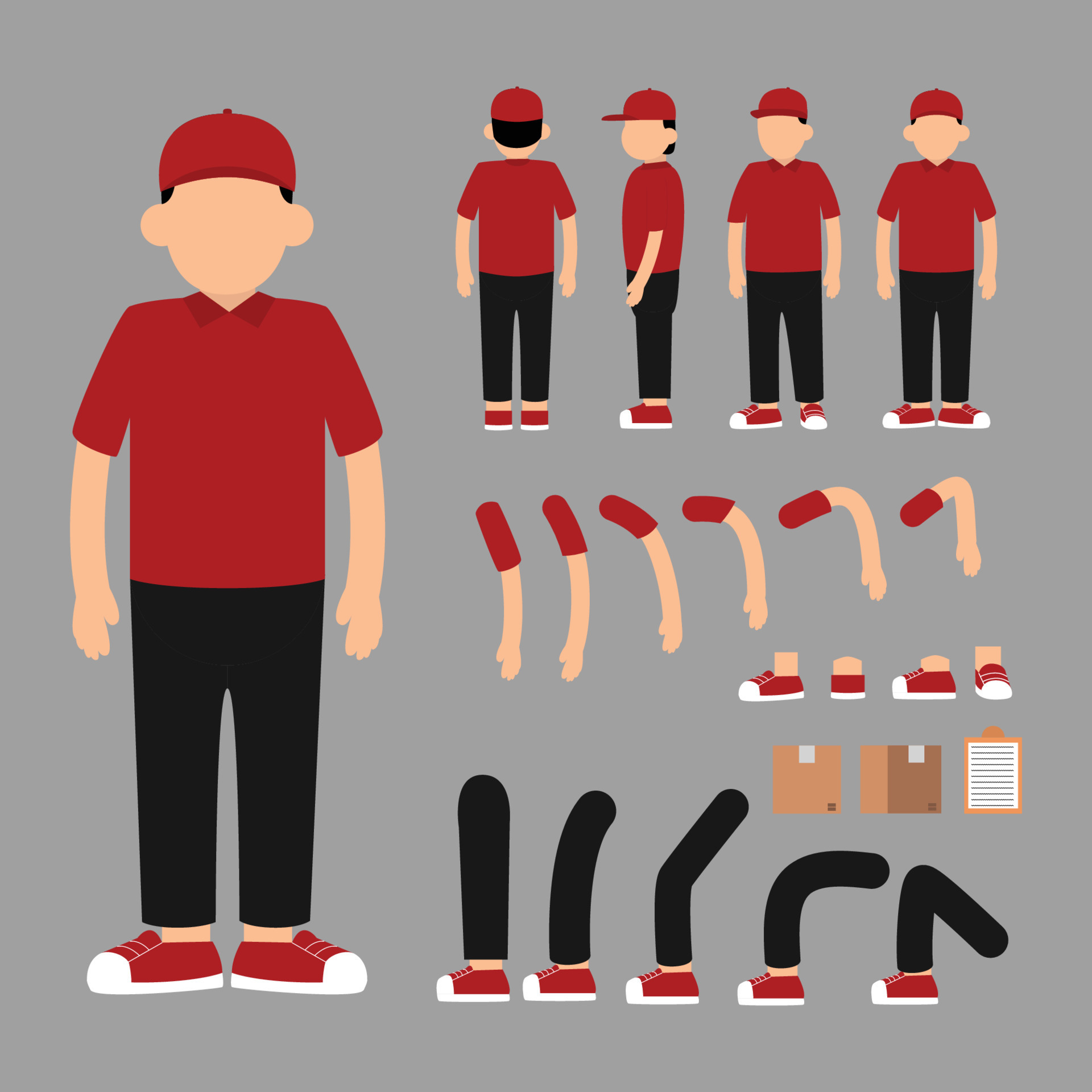 Delivery Man Character Constructor And Objects For Animation Scene