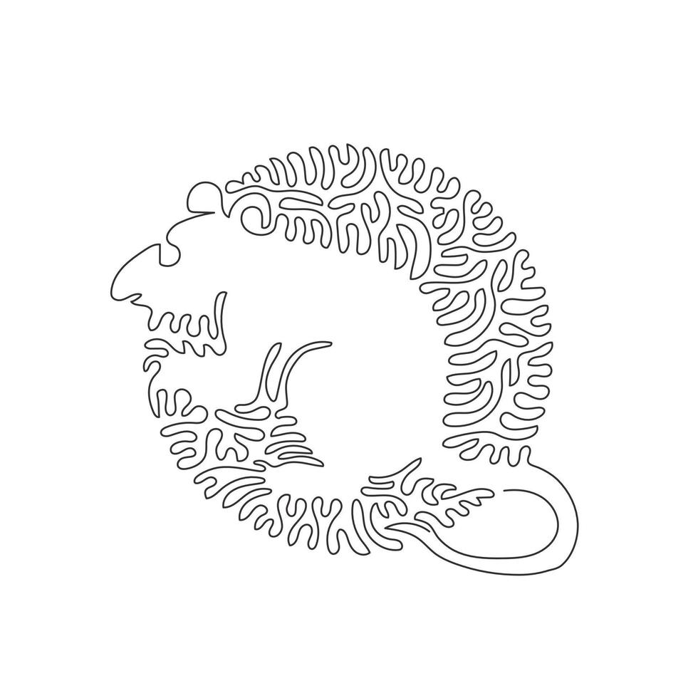 Continuous One Curve Line Drawing Of Funny Mouse Abstract Art In Circle Single Line Editable