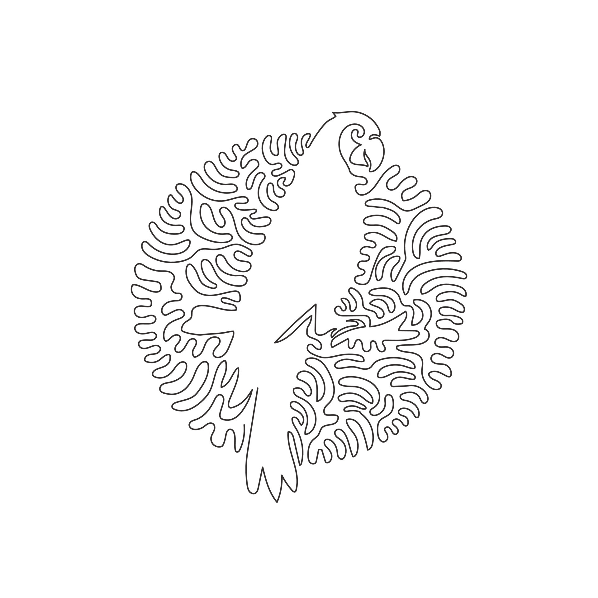 Single One Curly Line Drawing Of Cute Parrot Abstract Art Continuous