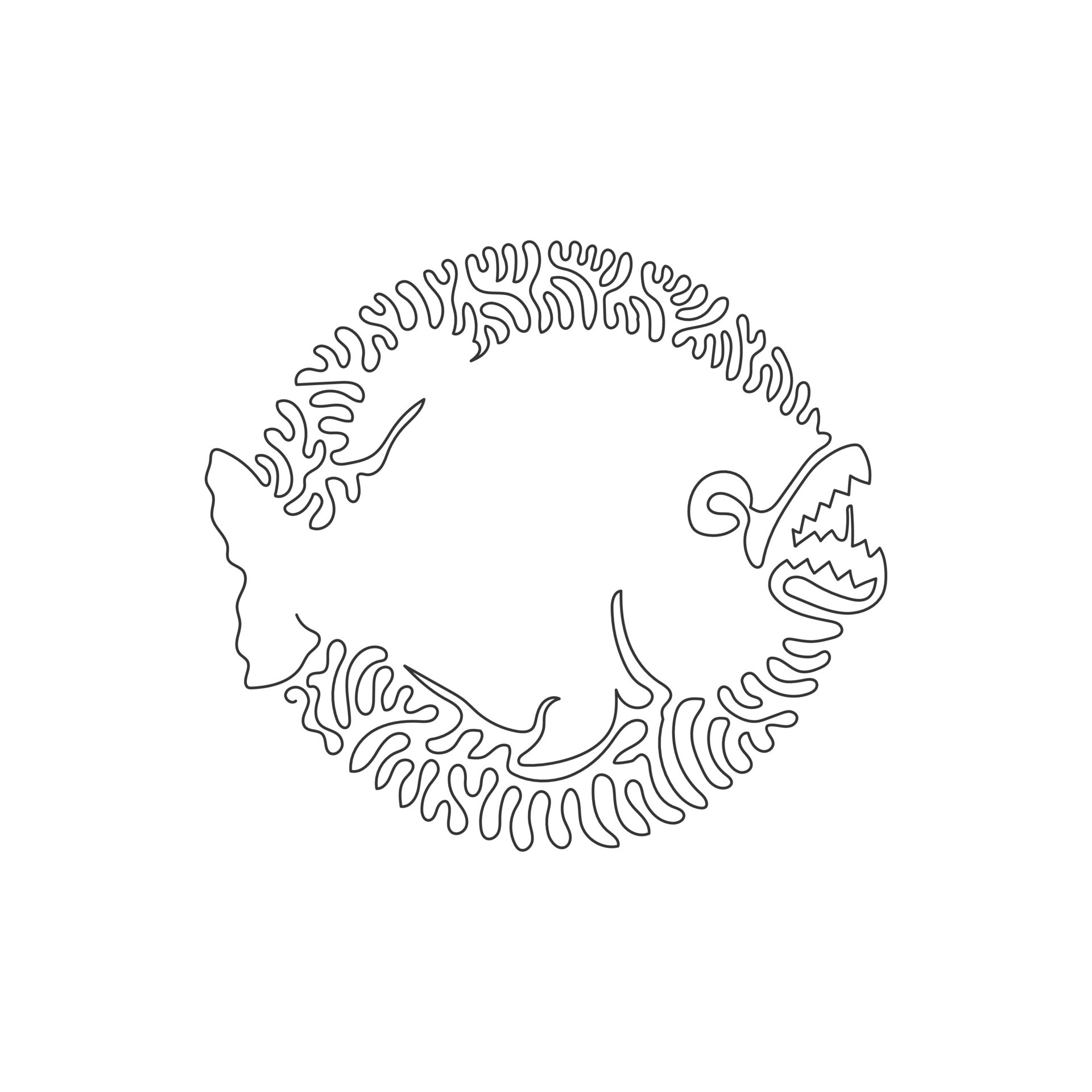Continuous One Curve Line Drawing Of Strong Jaws Piranha Abstract Art In Circle Single Line