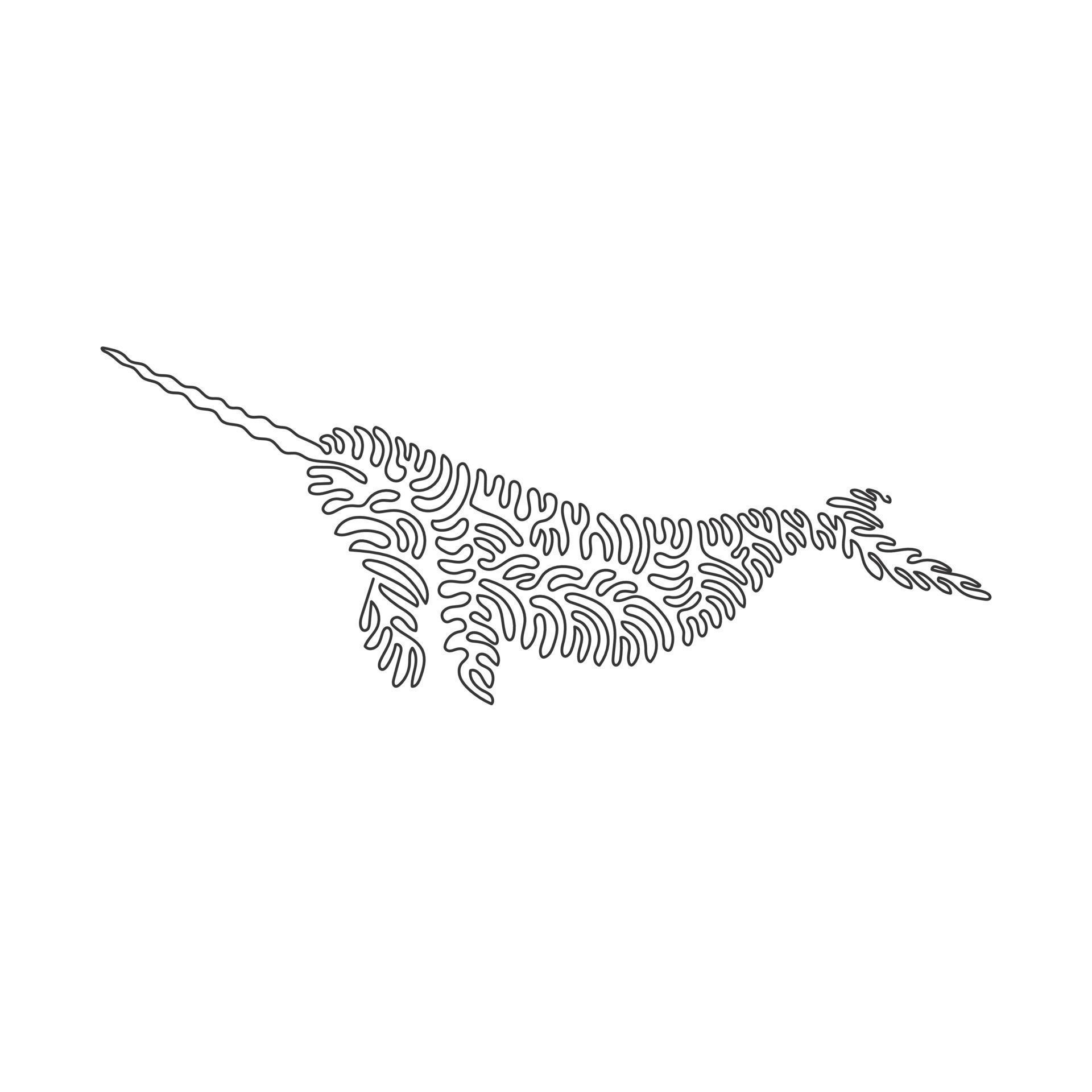 Single One Curly Line Drawing Of Cute Narwhal Abstract Art Continuous Line Draw Graphic Design