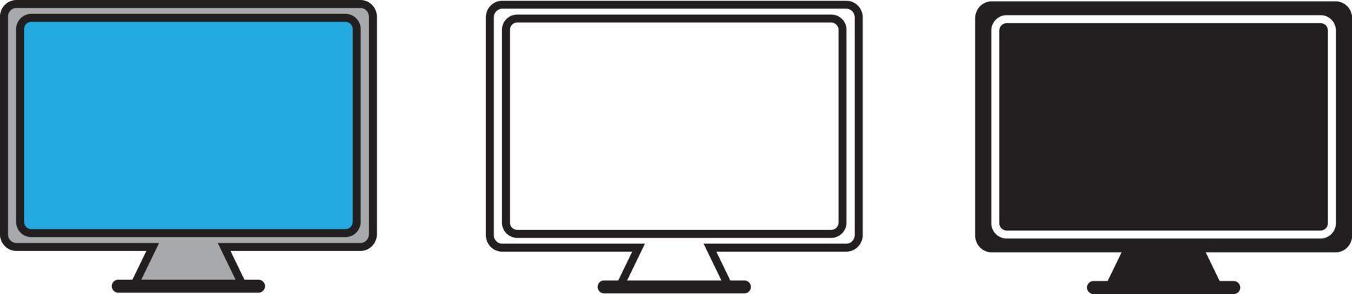 Computer monitor icon. Line, glyph and filled outline colorful version, Monitor Display Screen ...