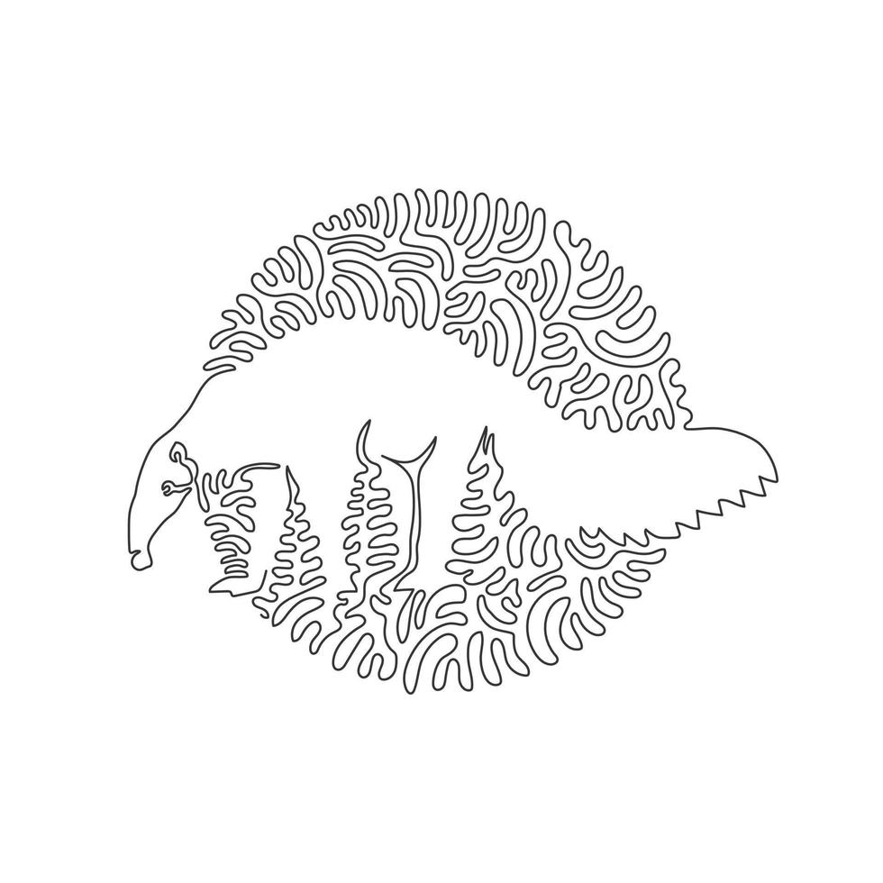 Continuous One Curve Line Drawing Of Creepy Anteater Abstract Art In Circle Single Line