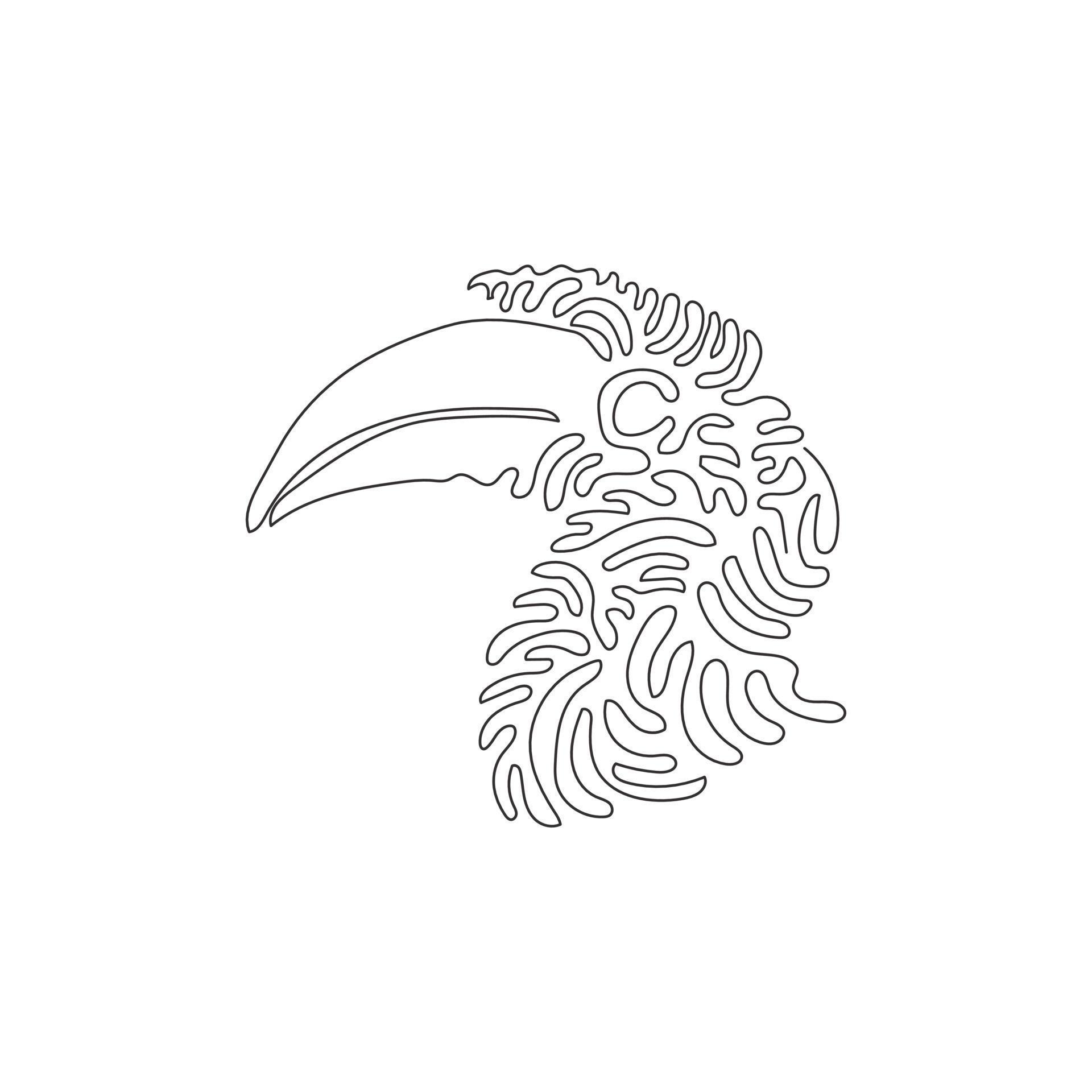 Single Curly One Line Drawing Of Cute Hornbill Abstract Art Continuous Line Draw Graphic Design