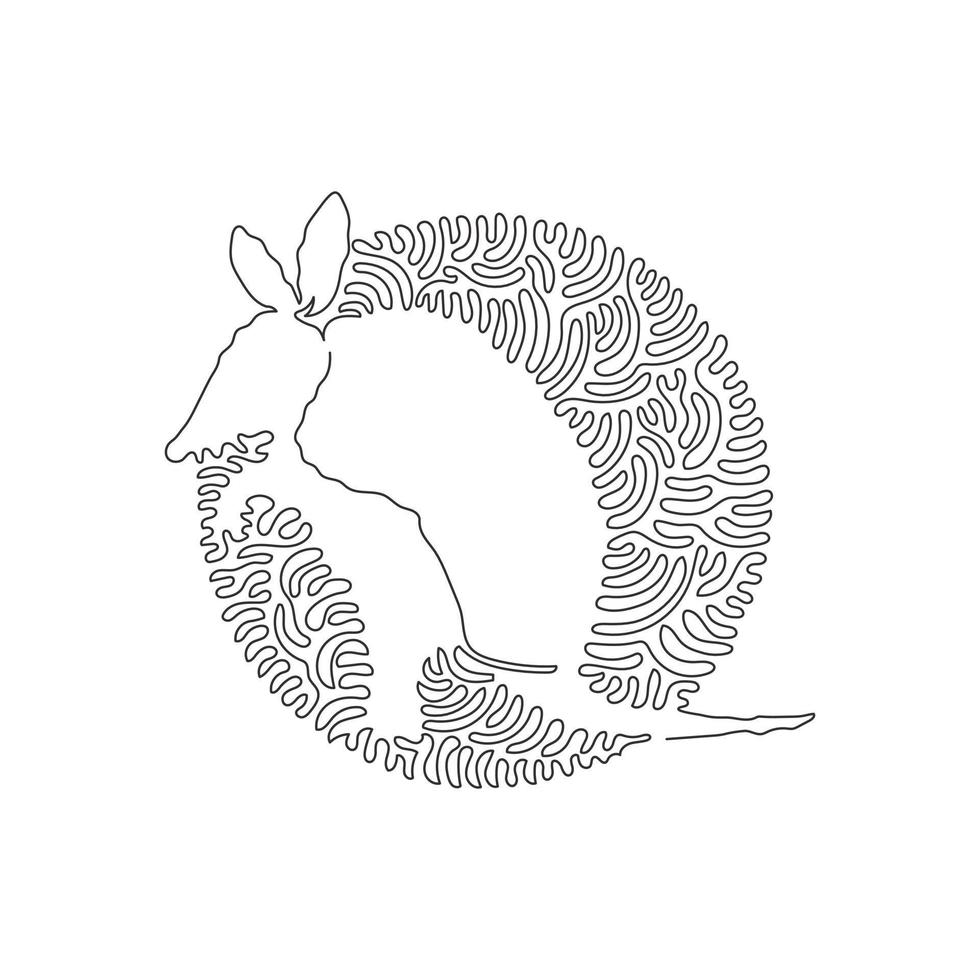 Continuous One Curve Line Drawing Of Funny Armadillo Abstract Art In Circle Single Line