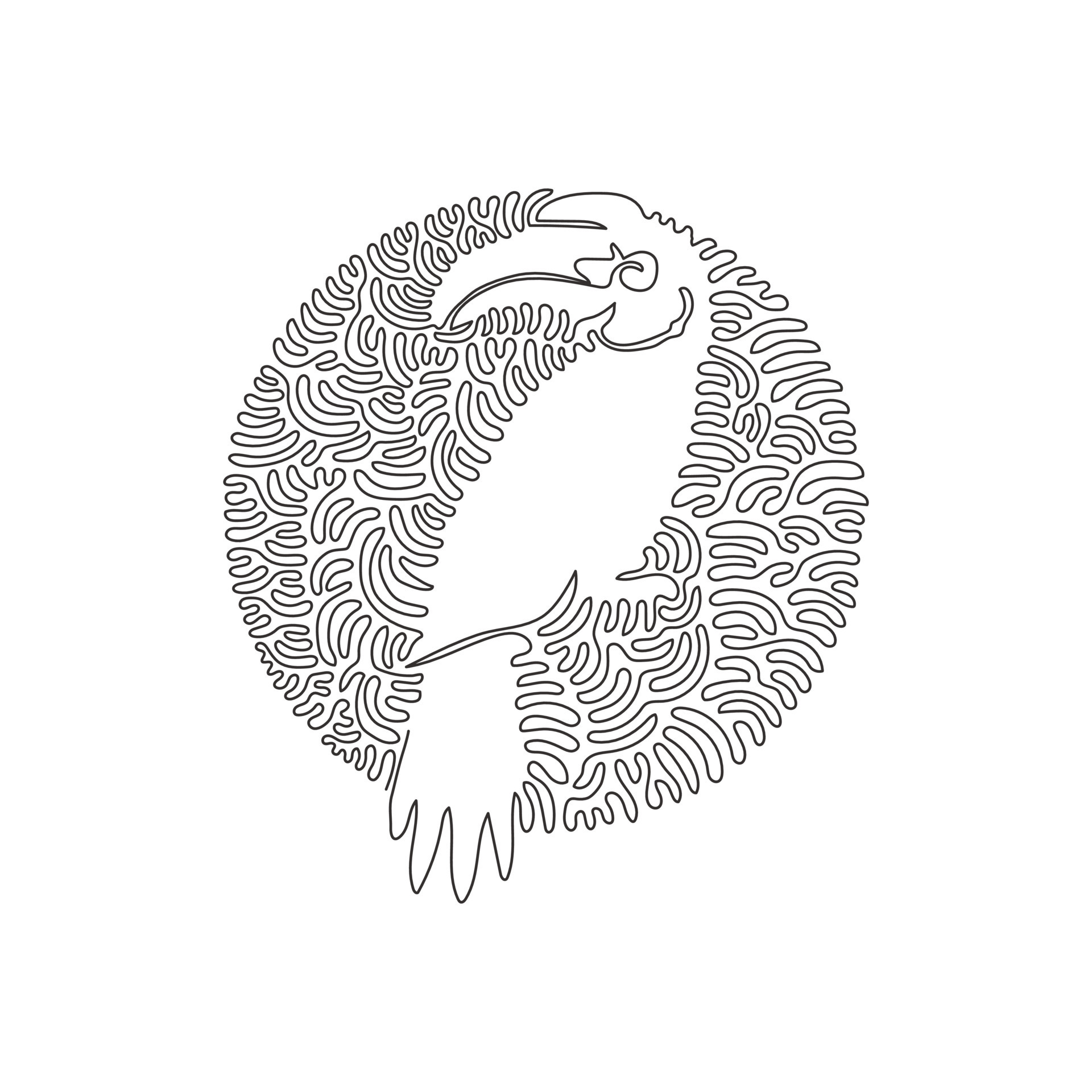 Continuous Curve One Line Drawing Of Exotic Hornbill Abstract Art In Circle Single Line