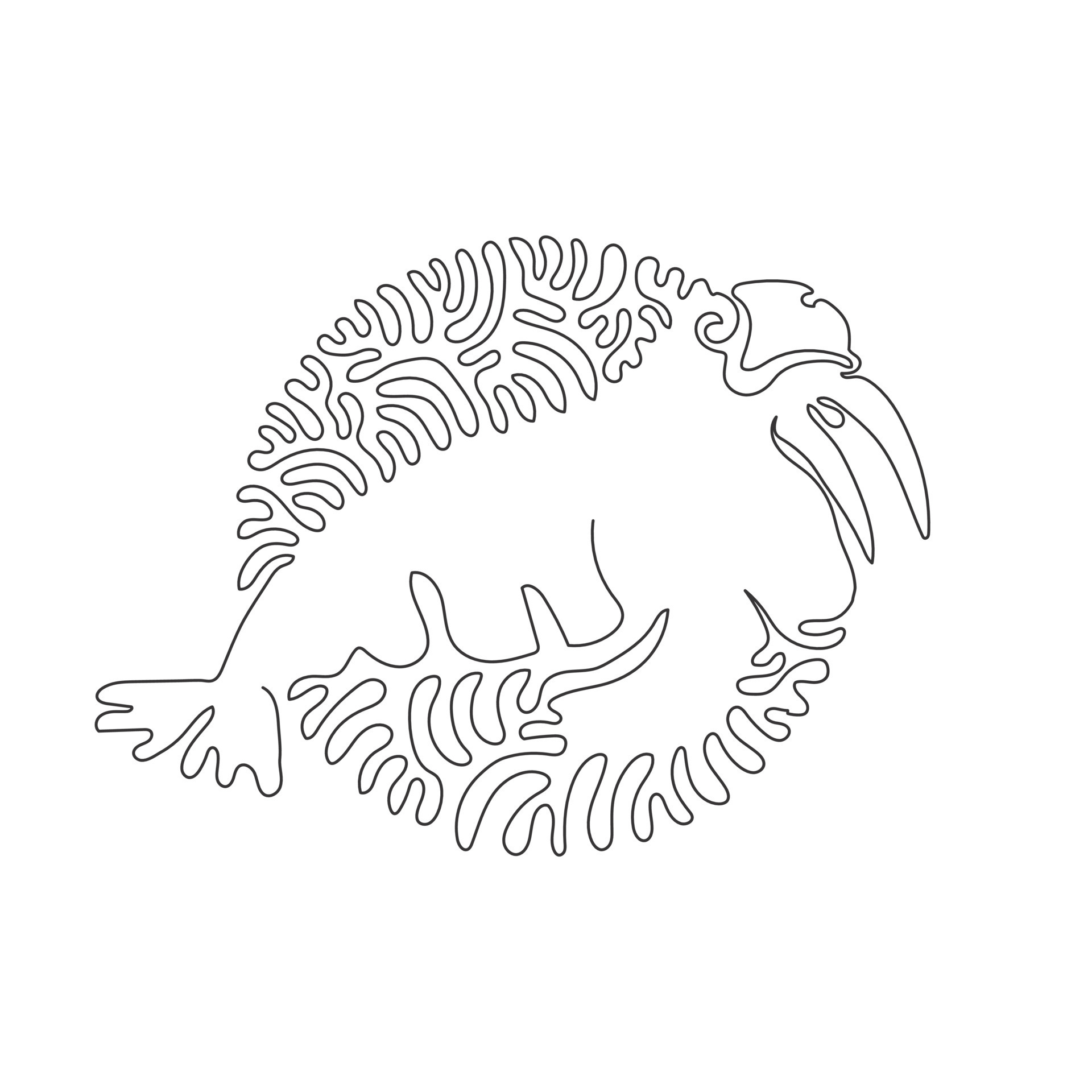 Single One Curly Line Drawing Of Creepy Walrus Abstract Art Continuous Line Draw Graphic Design