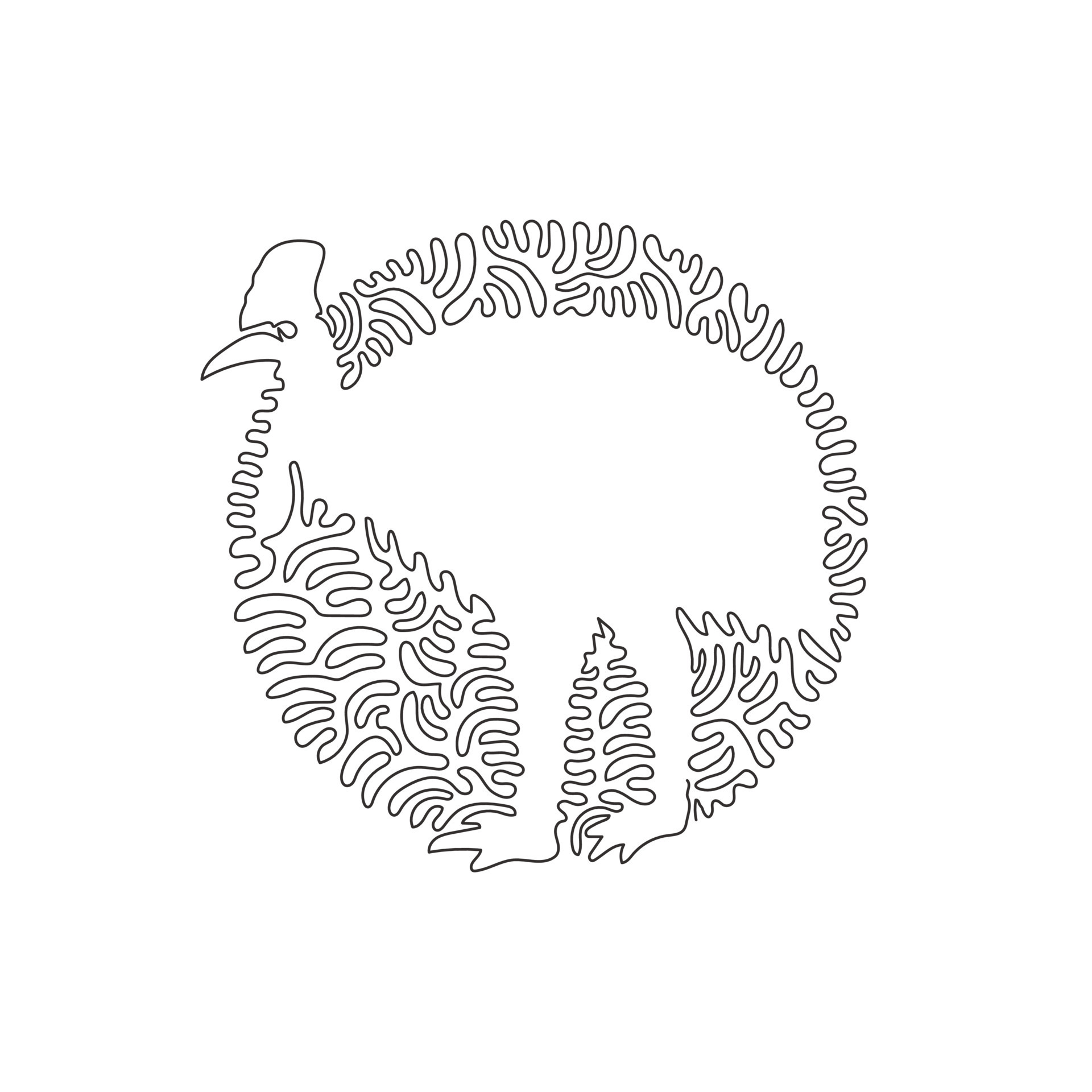 Single One Curly Line Drawing Of Cute Cassowary Abstract Art Continuous Line Drawing Graphic