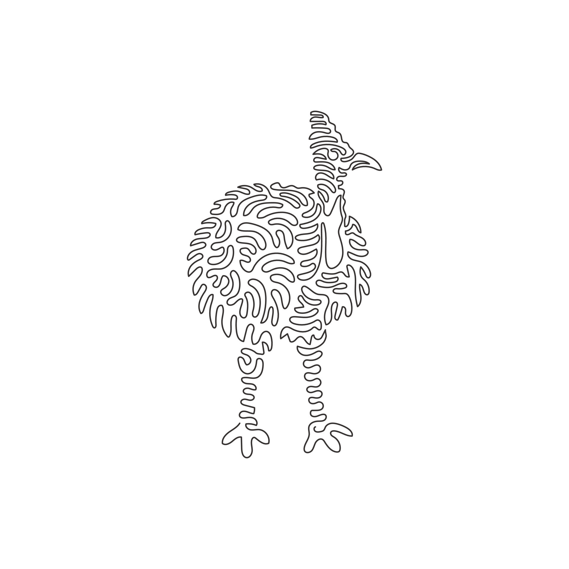Continuous Curve One Line Drawing Of Cute Cassowary Is Flightless Bird