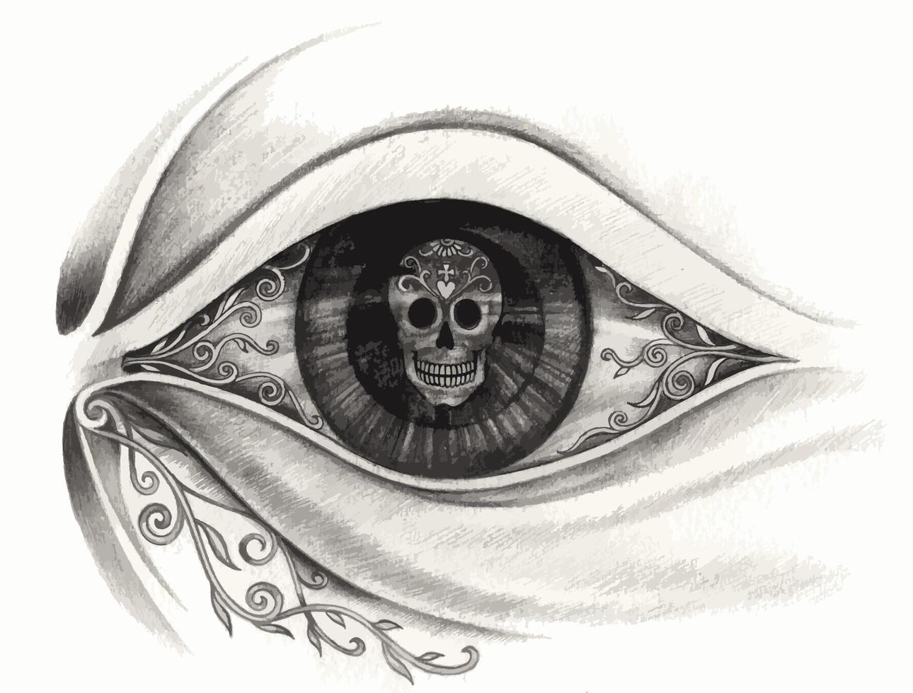 Art surreal eye mix skull tattoo. Hand drawing and make graphic vector ...