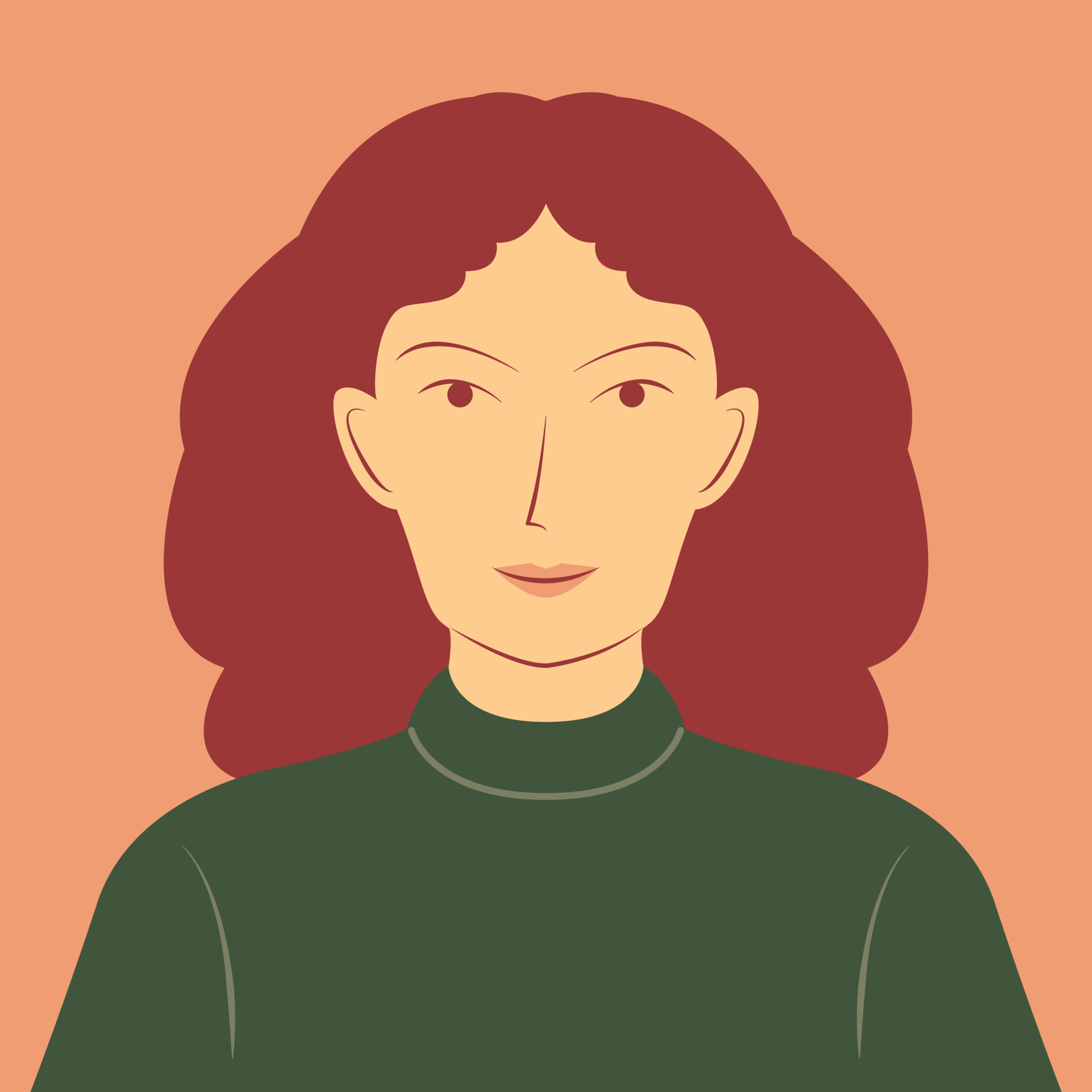 Portrait of a beautiful woman with bushy hair in flat cartoon ...