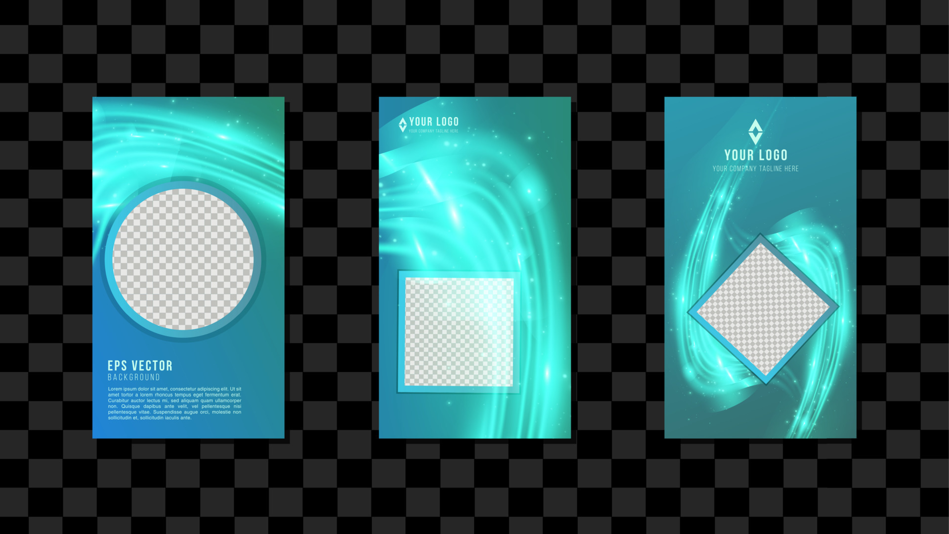 Collection Of Green Turquoise Social Media Story Post Templates Vector Graphics Of Dark