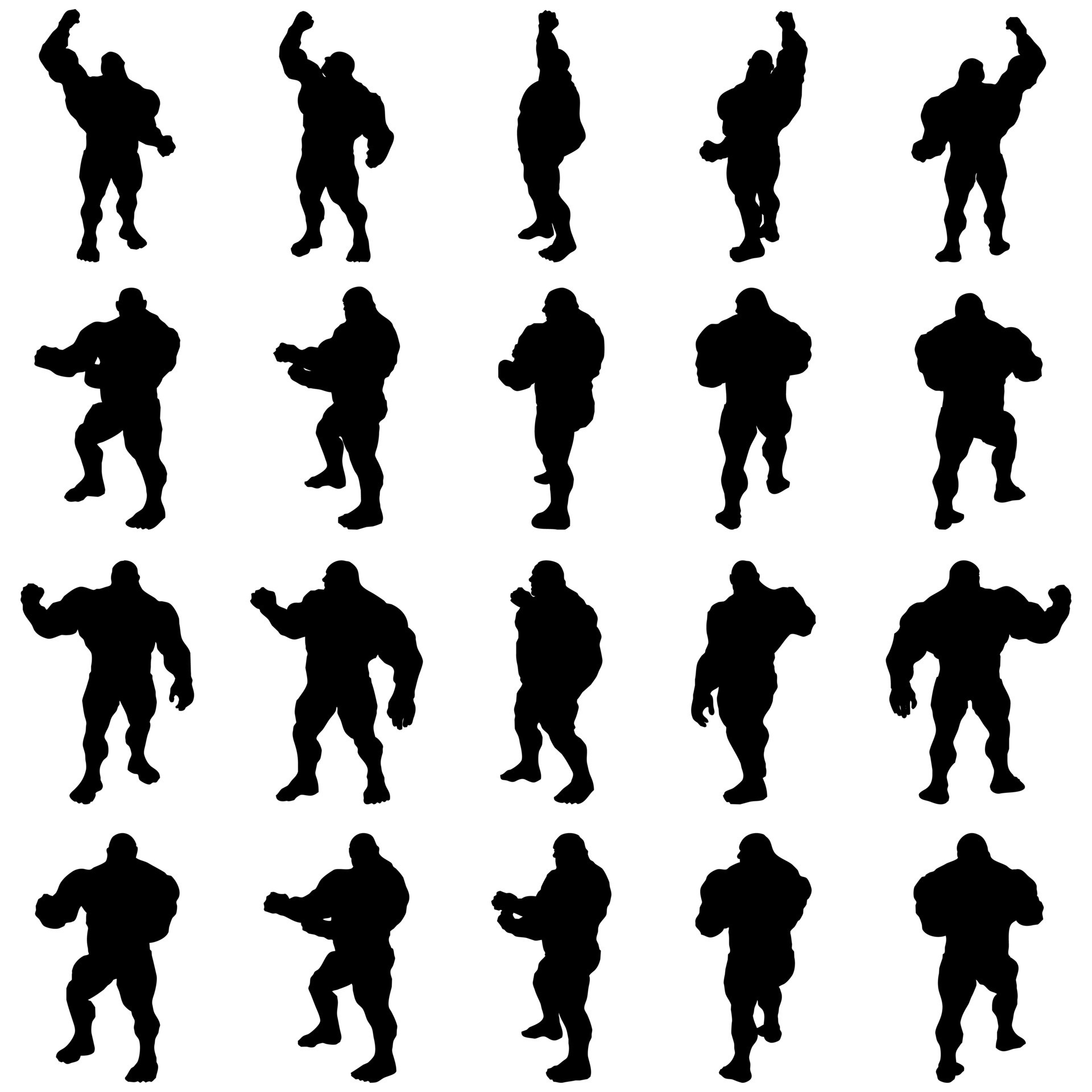 360 rotation of big muscular man silhouette and victory celebration ...