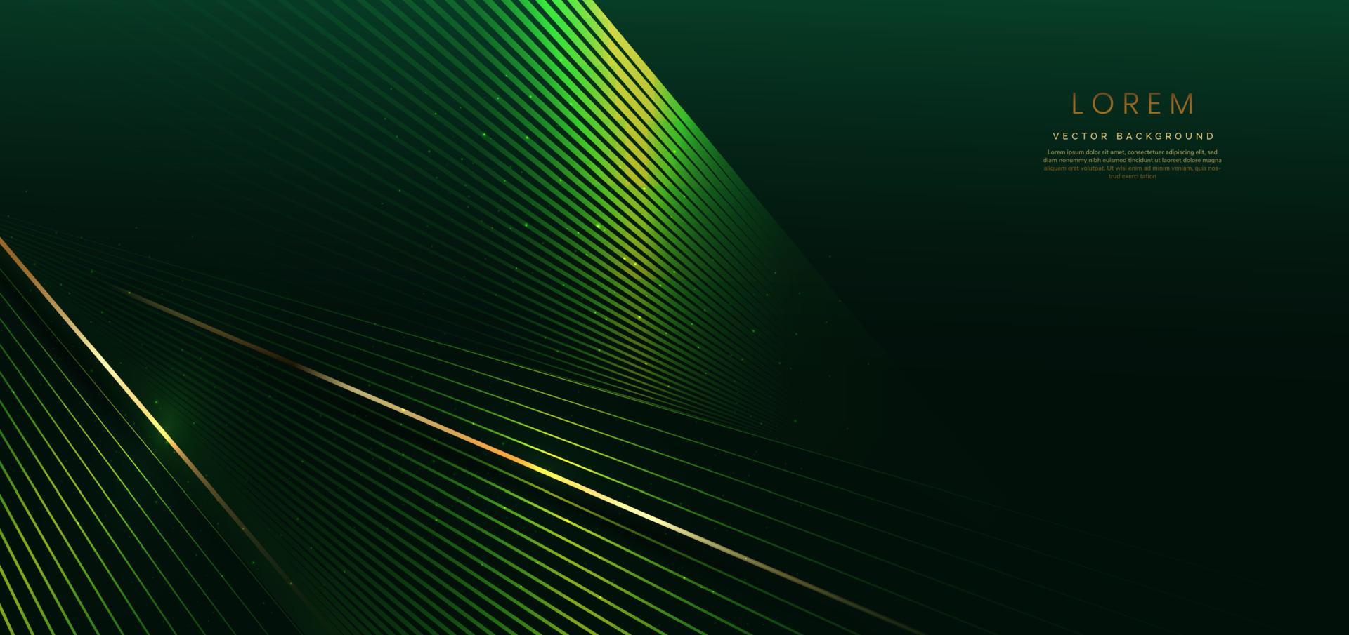 Abstract elegant dark green background with golden line and lighting effect sparkle. Luxury ...