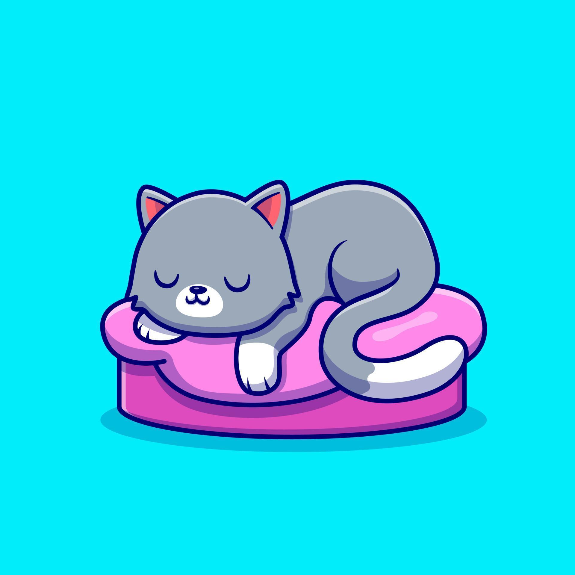 Cute Cat Sleeping On The Pillow Cartoon Vector Icon Illustration ...