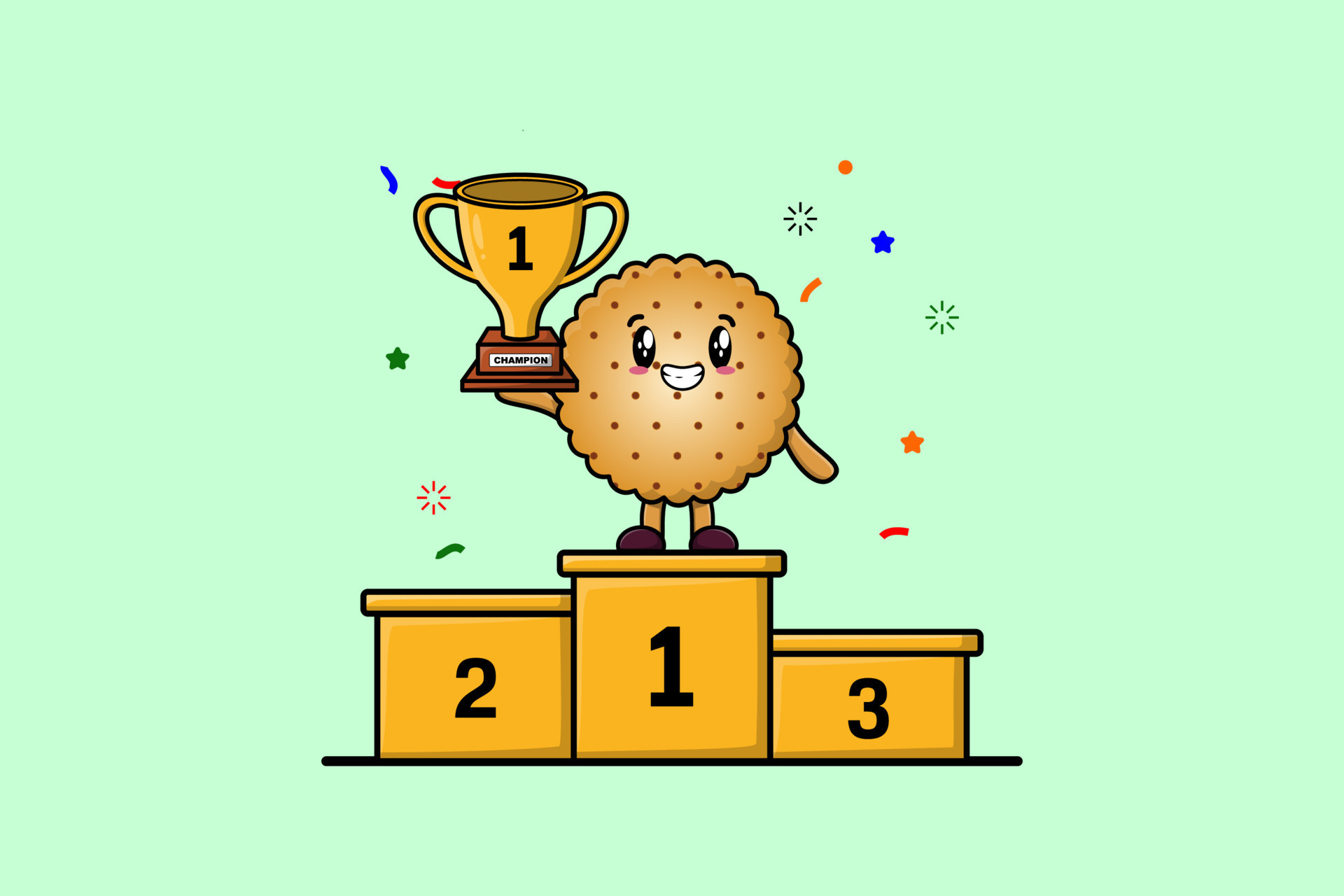 Cute Cartoon Cookies Character As The First Winner 19516183 Vector Art At Vecteezy 3581