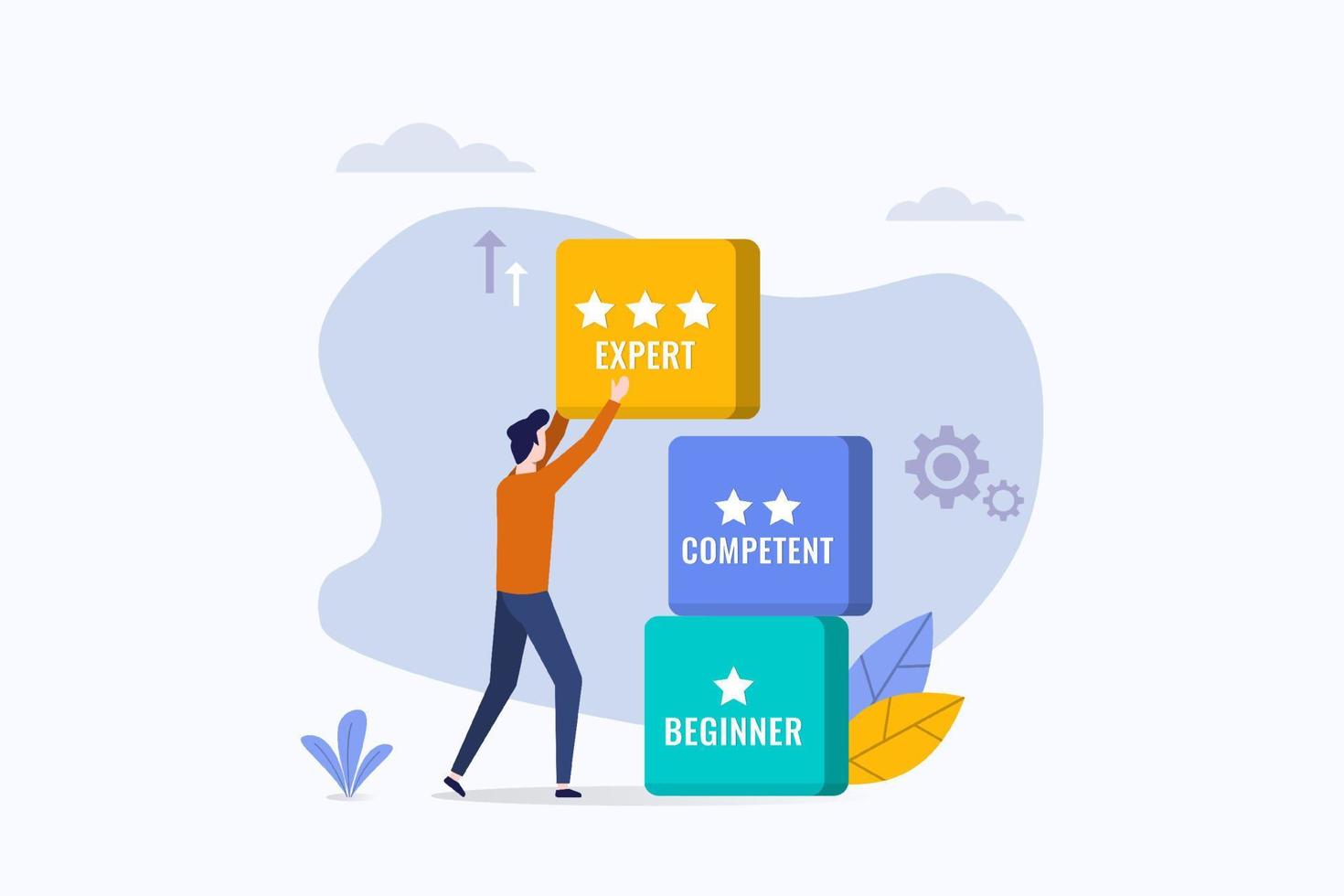 Enhancing skill concept, a man moving block of skills symbol, personal growth and skill level ...