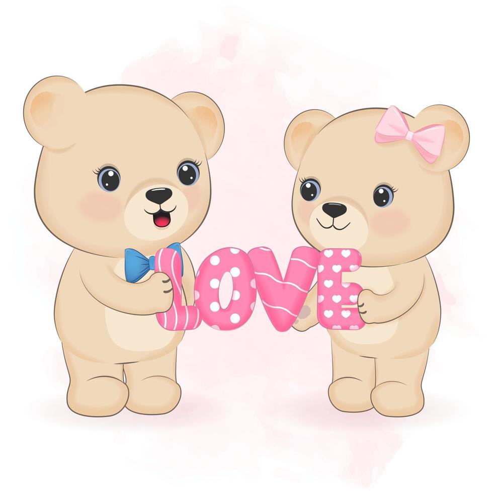 Cute couple Teddy Bear with love alphabet. valentine's day concept ...