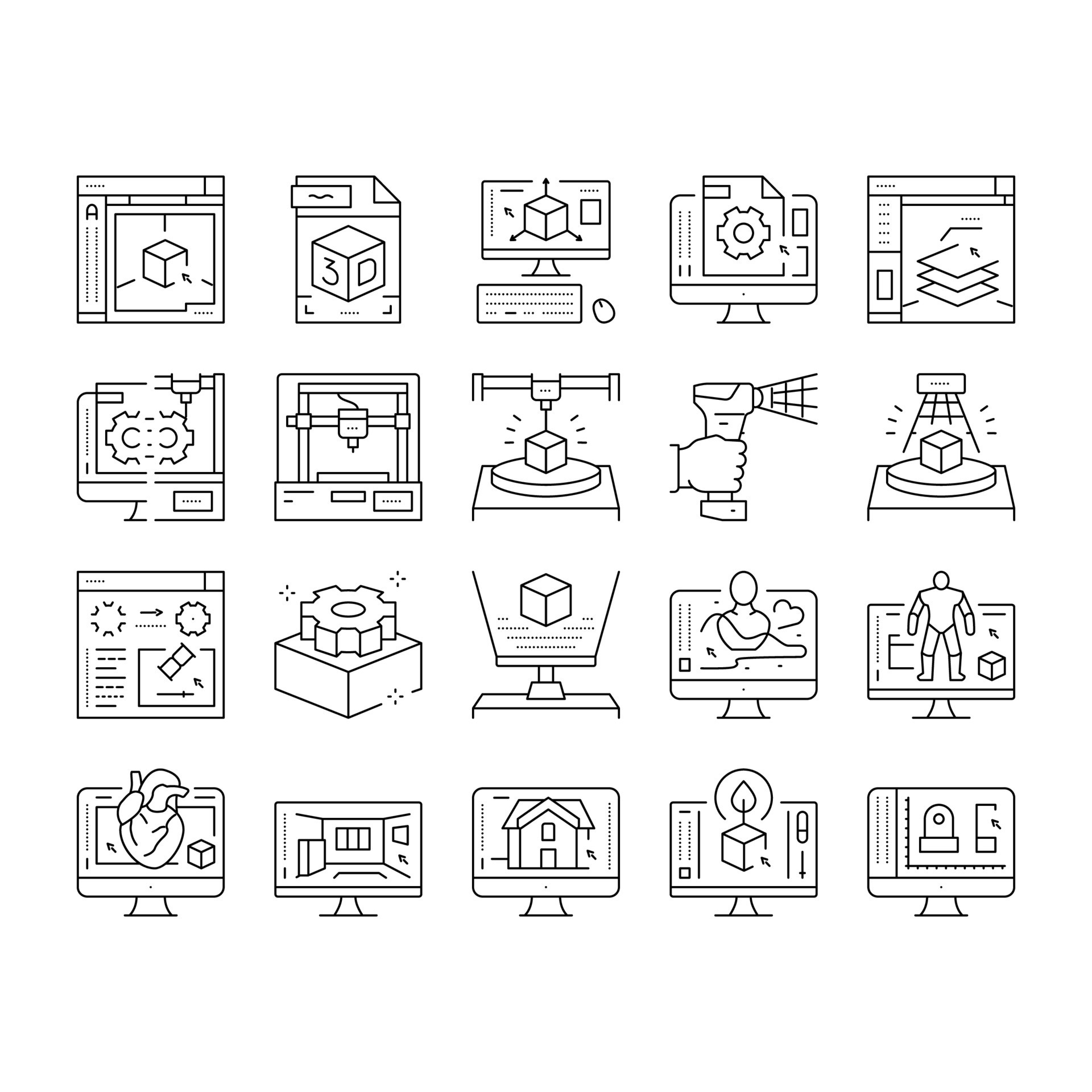 3d Modelling Software And Device Icons Set Vector 19524487 Vector Art ...
