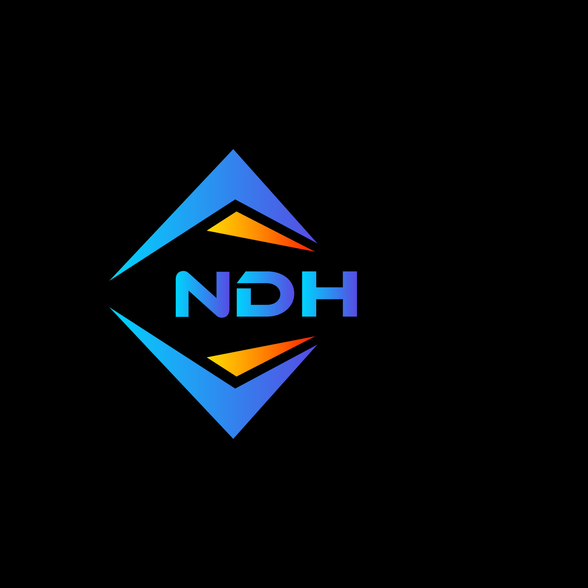 Diseño de logotipo de tecnología abstracta ndh sobre fondo negro. concepto de logotipo de letra ...