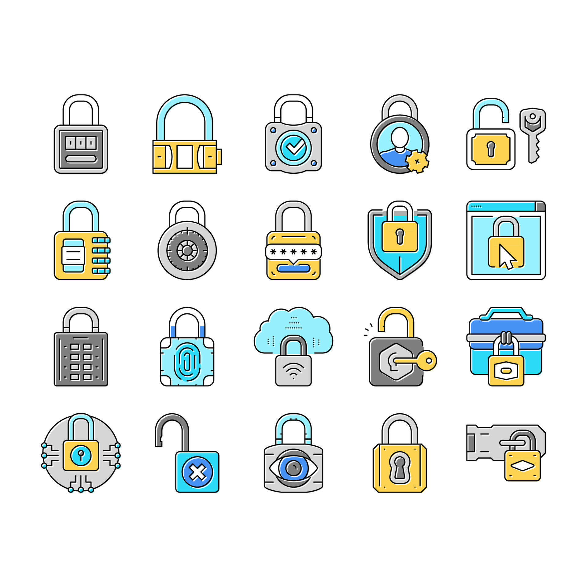 Padlock Lock Safe Password Key Icons Set Vector 19540863 Vector Art At Vecteezy