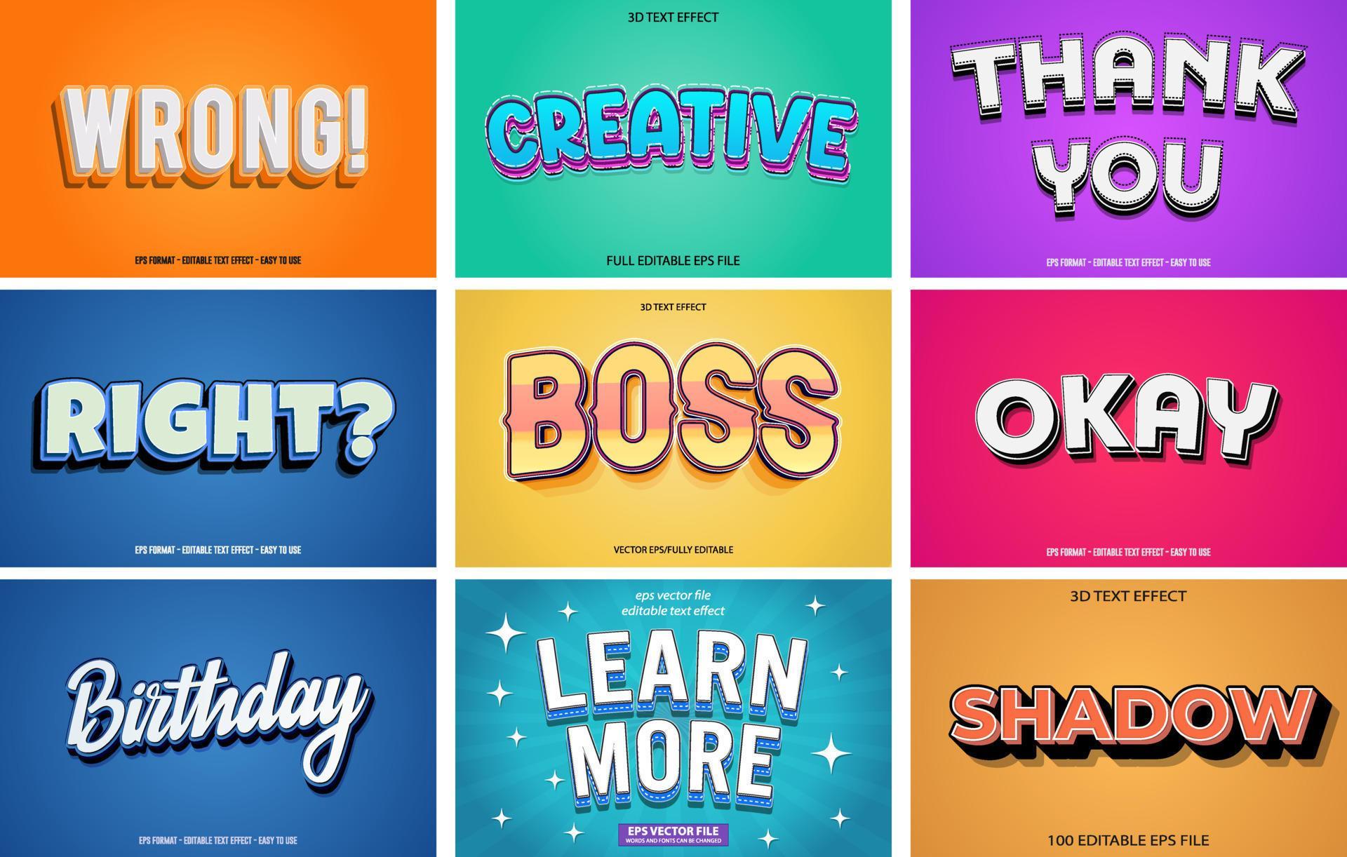 Editable text effect set free, 3d text style template set, Set of ...