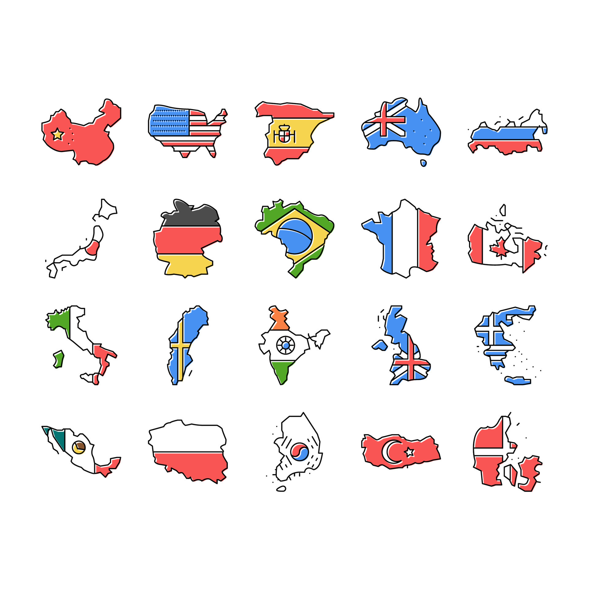 country world map global travel icons set vector 19543366 Vector Art at ...
