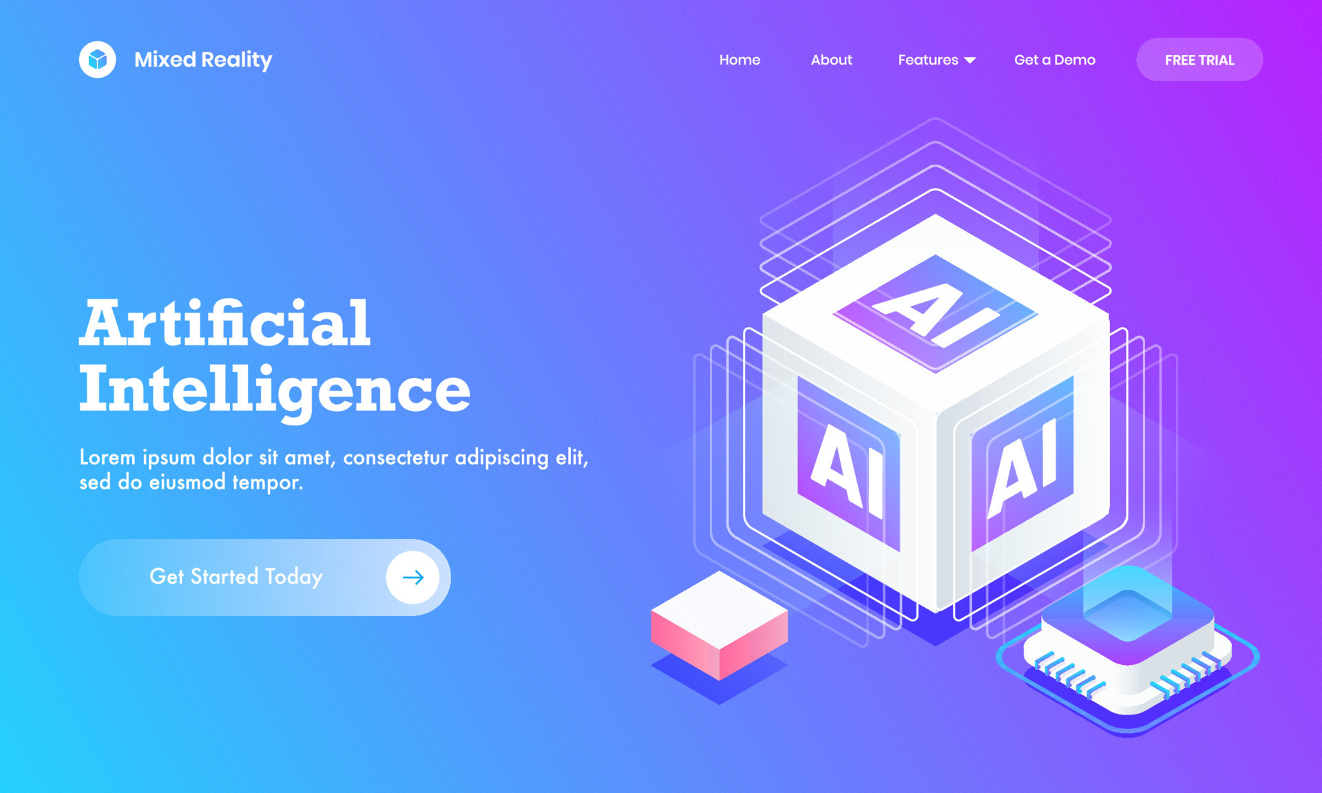Artificial Intelligence website poster or landing page design with 3d ...