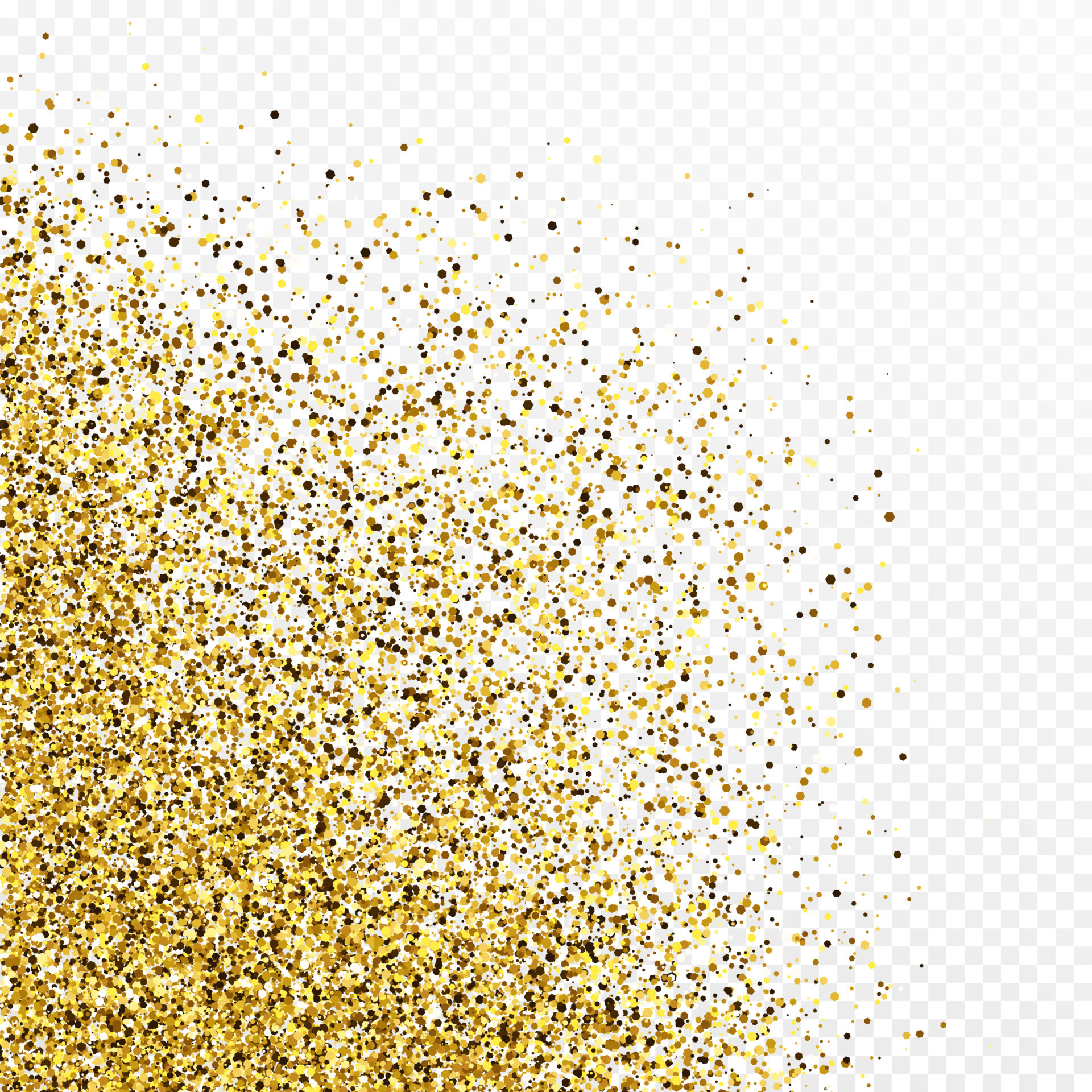 Gold glitter confetti backdrop isolated. Celebratory texture with shining light effect. Vector ...