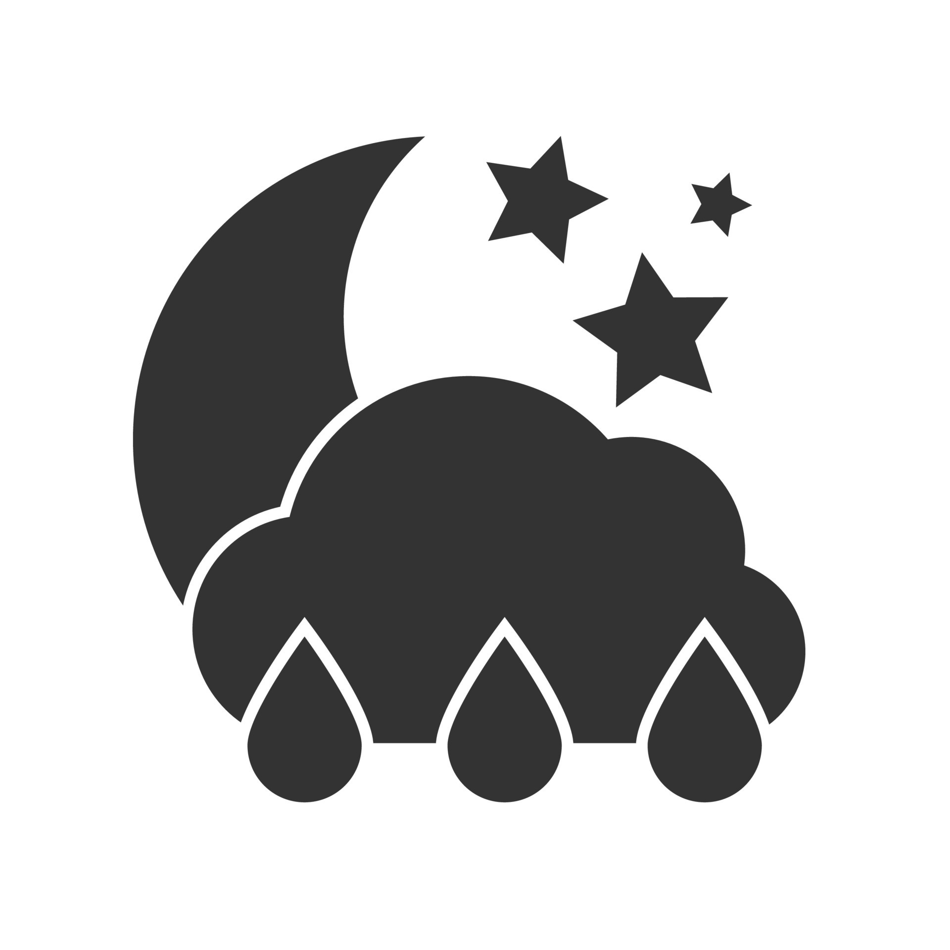 Night rain Icon. Dark weather icon on white background. Vector ... Night rain Icon. Dark weather icon on white background. Vector ...