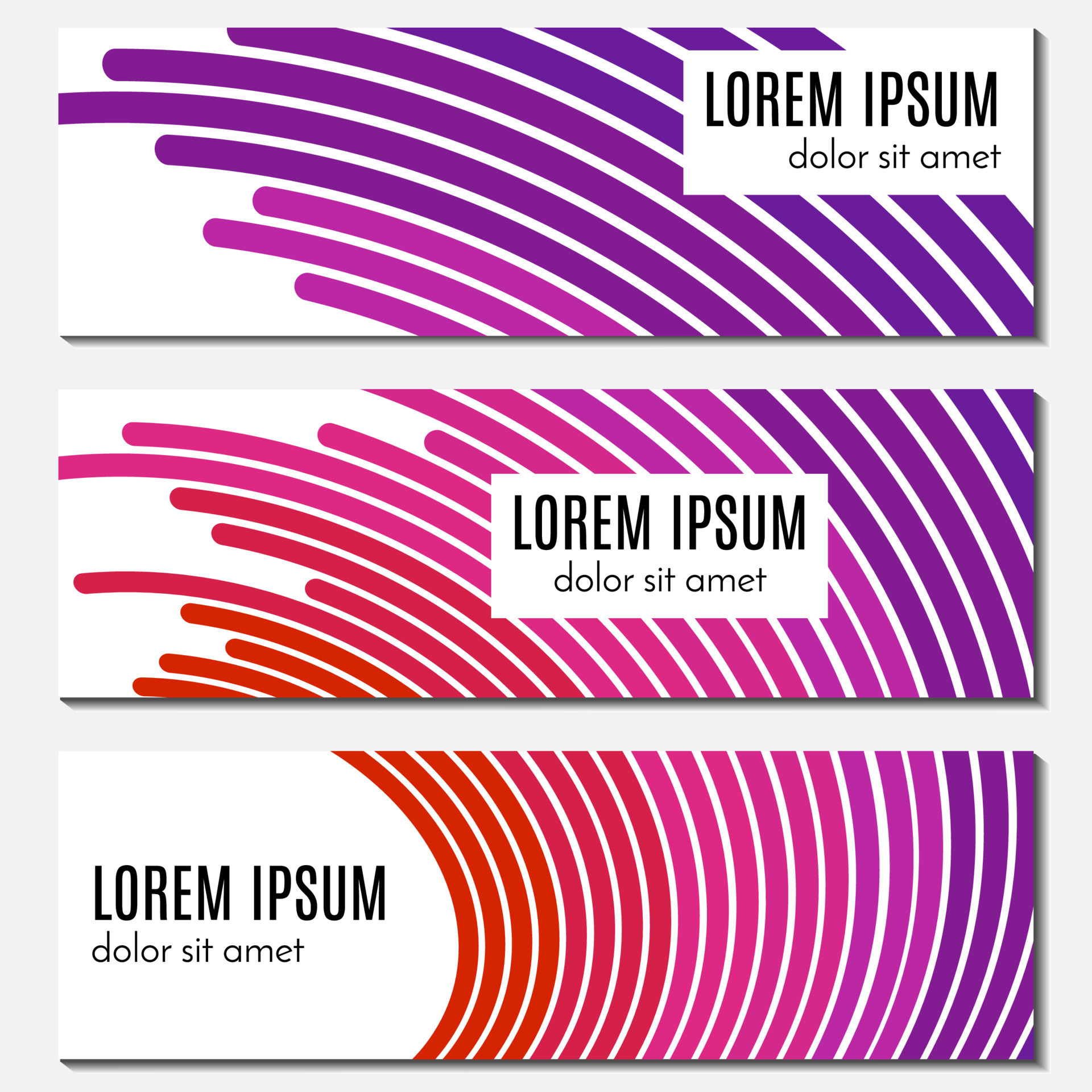 Set of red abstract header banners with curved lines and place for text ...