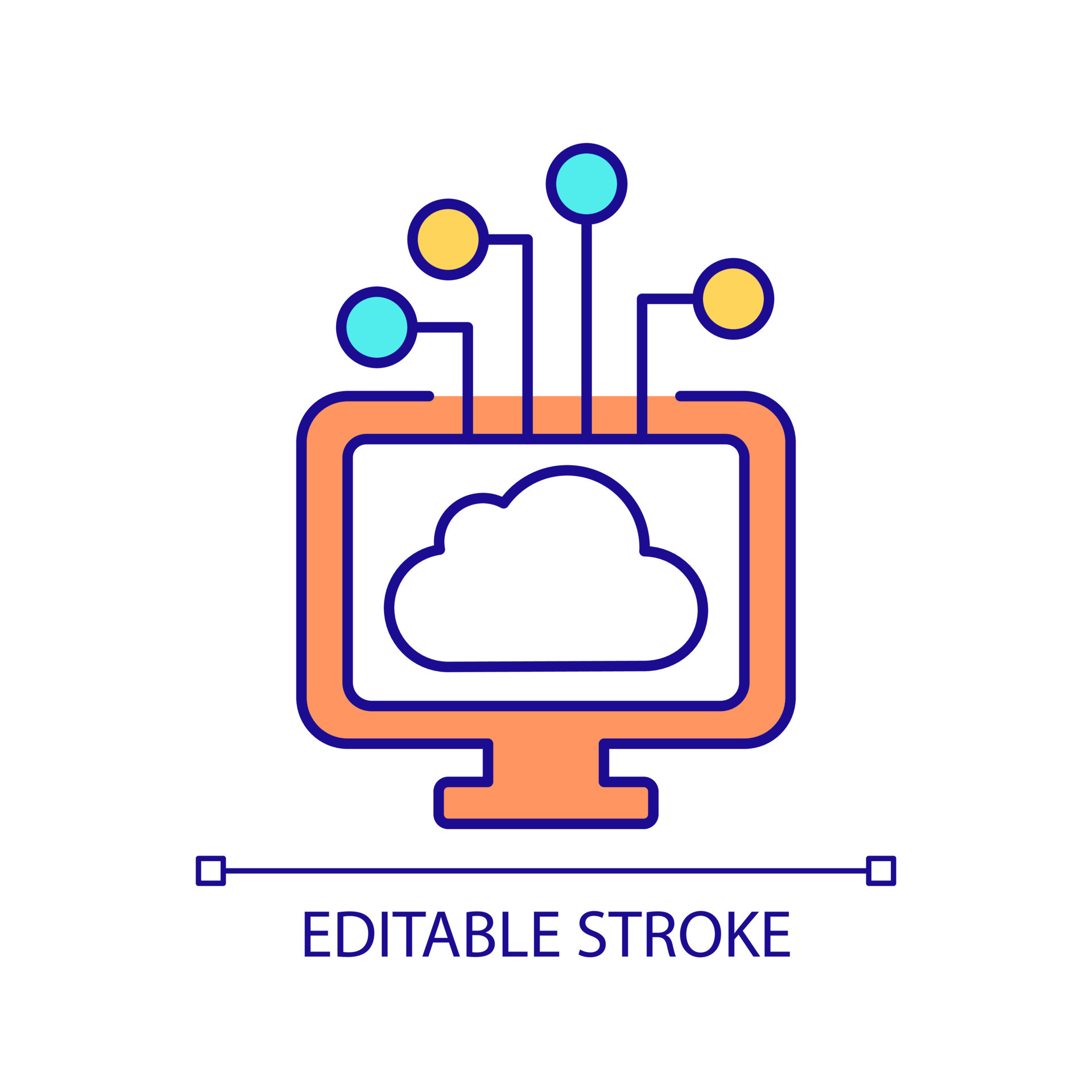 Cloud data storage app for pc RGB color icon. Access to virtual server ... Cloud data storage app for pc RGB color icon. Access to virtual server ...